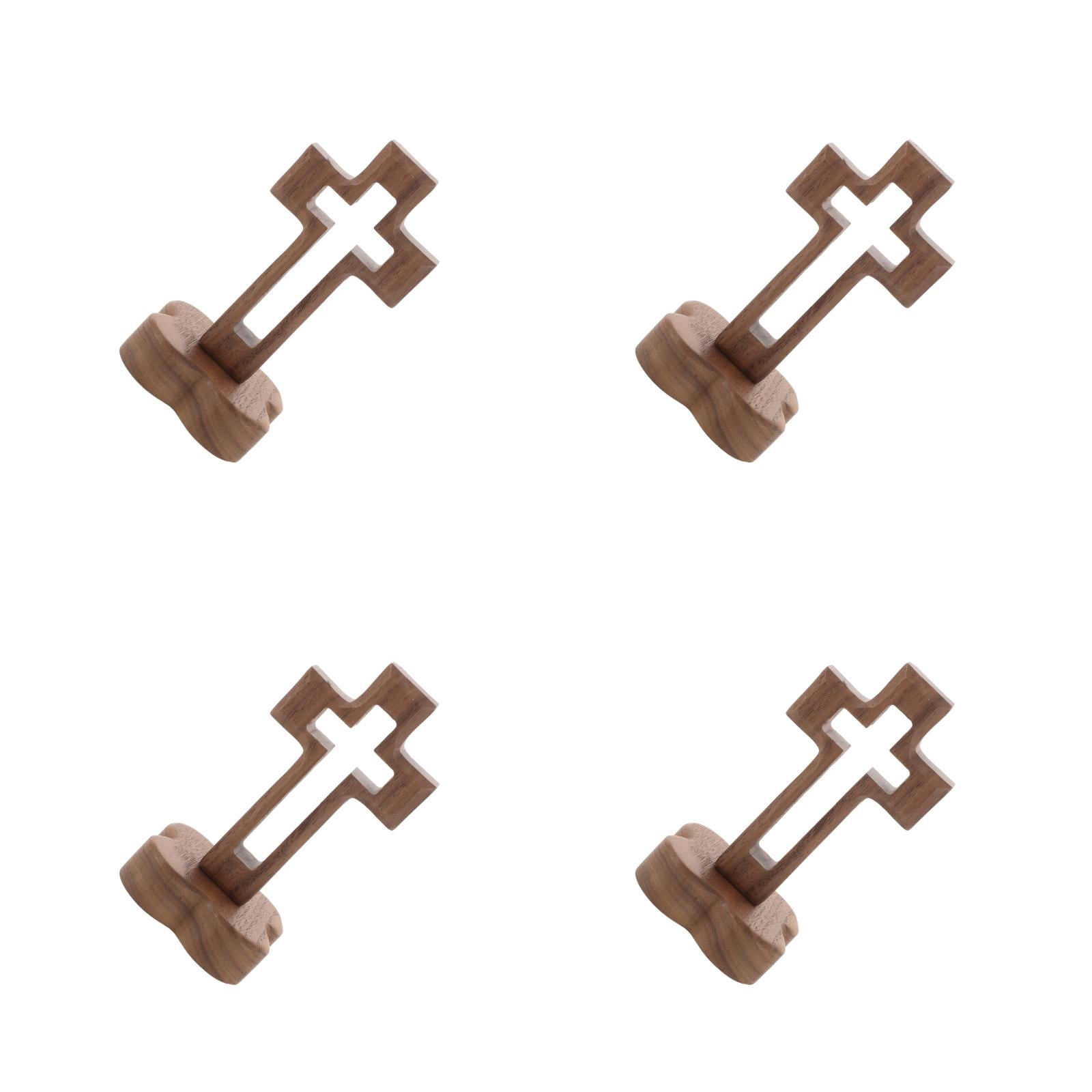 Masteelf 4pcs Wooden Cross Figurine Church Wooden Church Sculpture ...