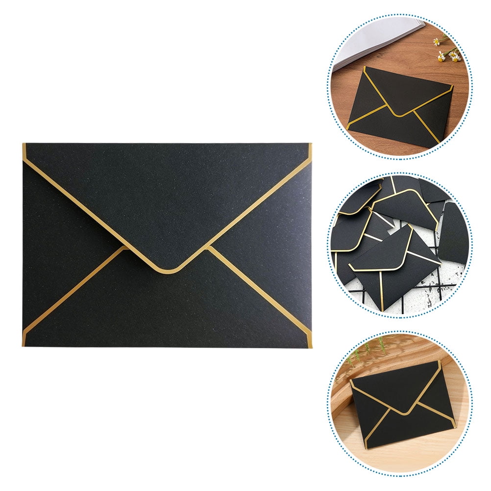 Masteelf 50pcs Invitation Envelopes 7 27x5 31 Foil Bordered Black ...