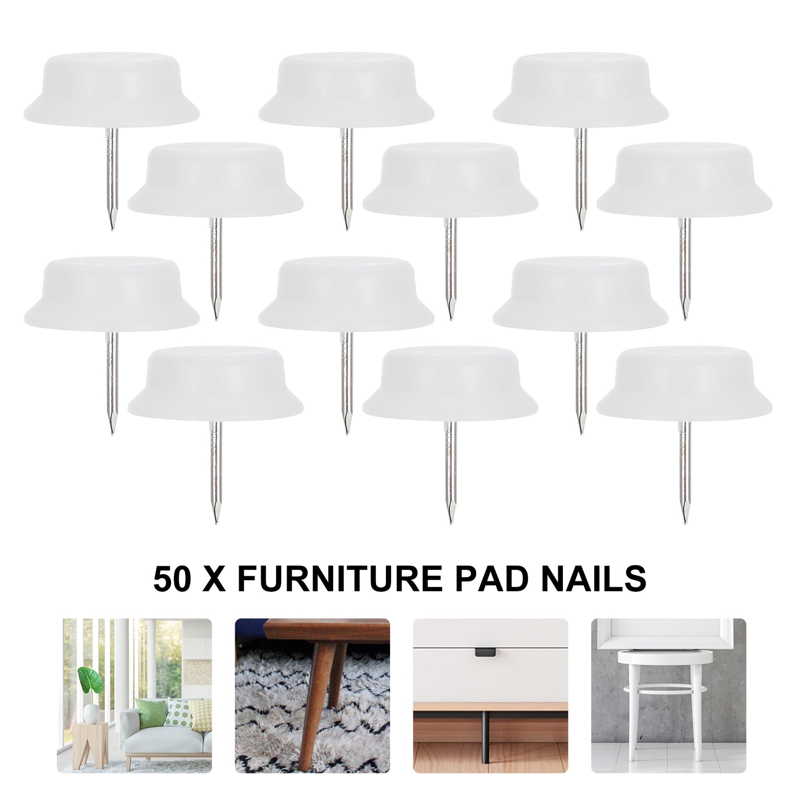 Masteelf 50pcs White Nylon Furniture Leg Bottom Pads Drawer Feet Tacks ...