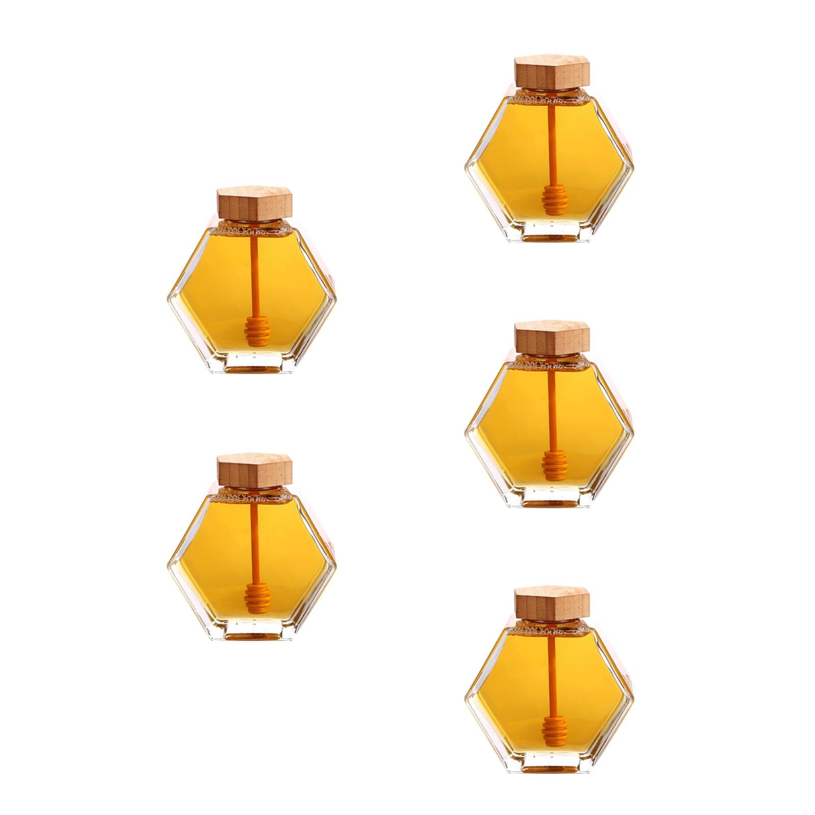 Masteelf 5pcs Clear Glass Honey Jar with Dipper Wooden Lid Hexagon ...