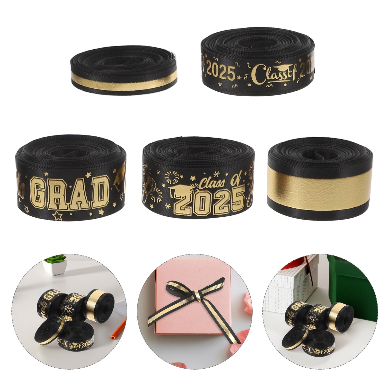 Masteelf 5pcs Graduation Ribbon Roll Class of 2025 Grosgrain Ribbon ...