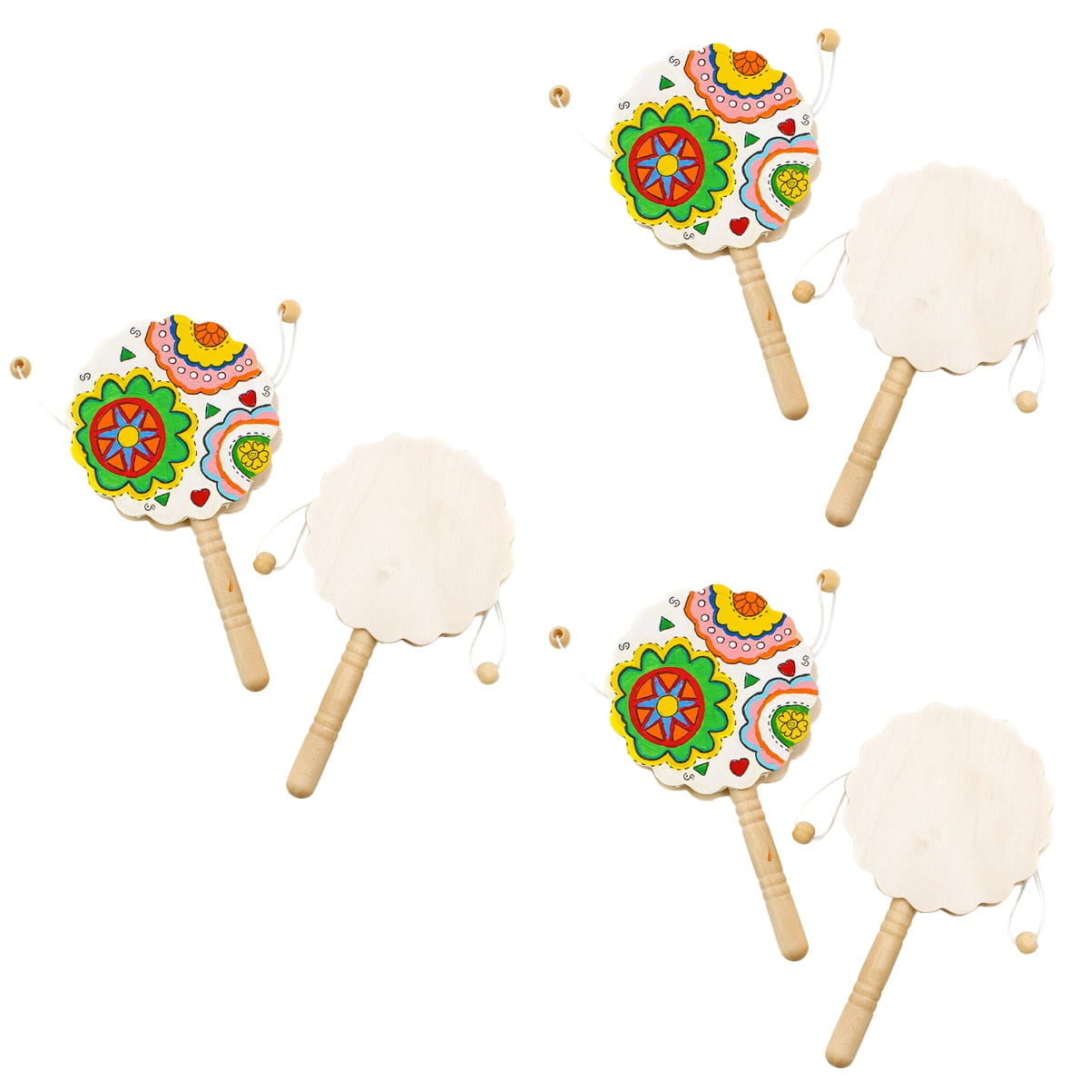 Masteelf 6 pcs Shaking Wooden Rattle Drum Handmade DIY Color Painting ...