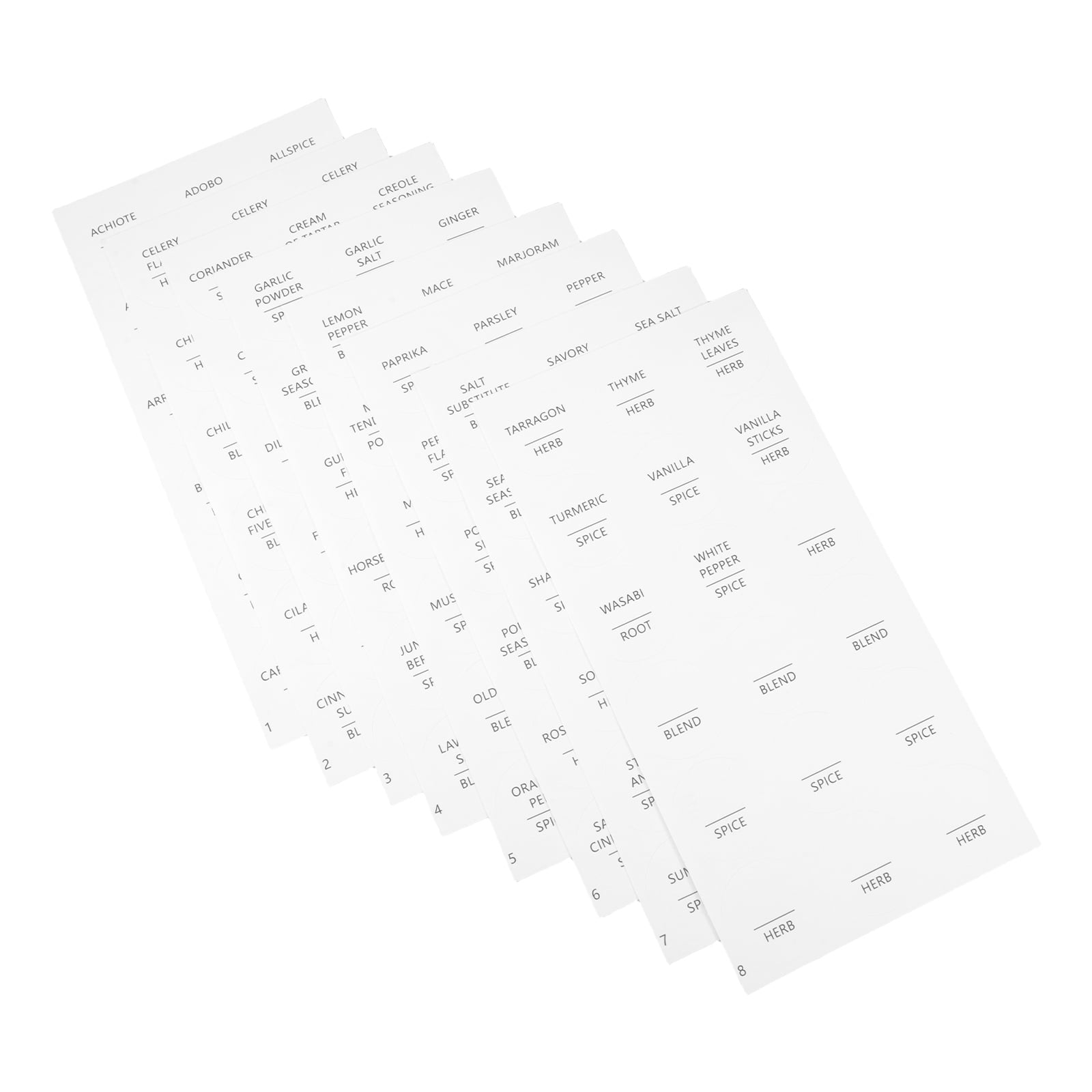 Masteelf 8 Sheets Minimalist Spice Labels Preprinted Seasoning Stickers White Waterproof Herb ...