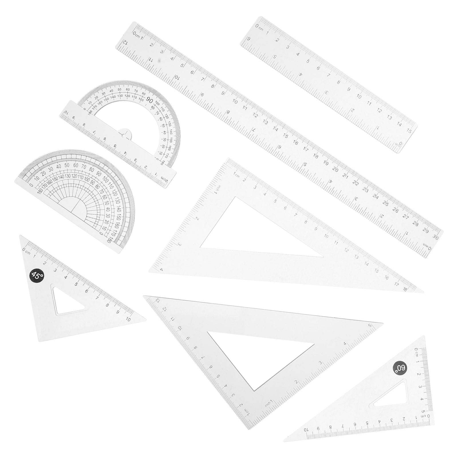 Masteelf 8pcs Clear Geometry Math Ruler Set Transparent Plastic Ruler ...