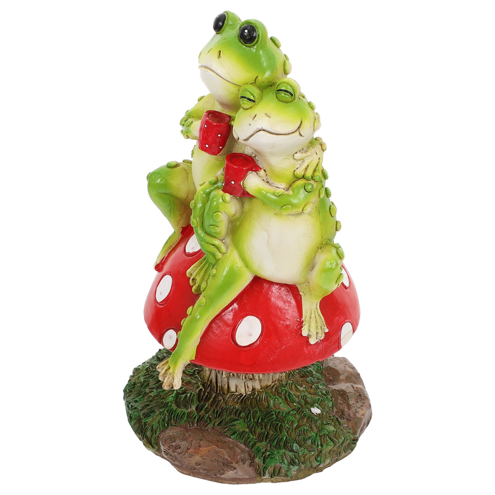 Masteelf Adorable Couple Frog Mushroom Ornament 2pcs Decorative Resin ...
