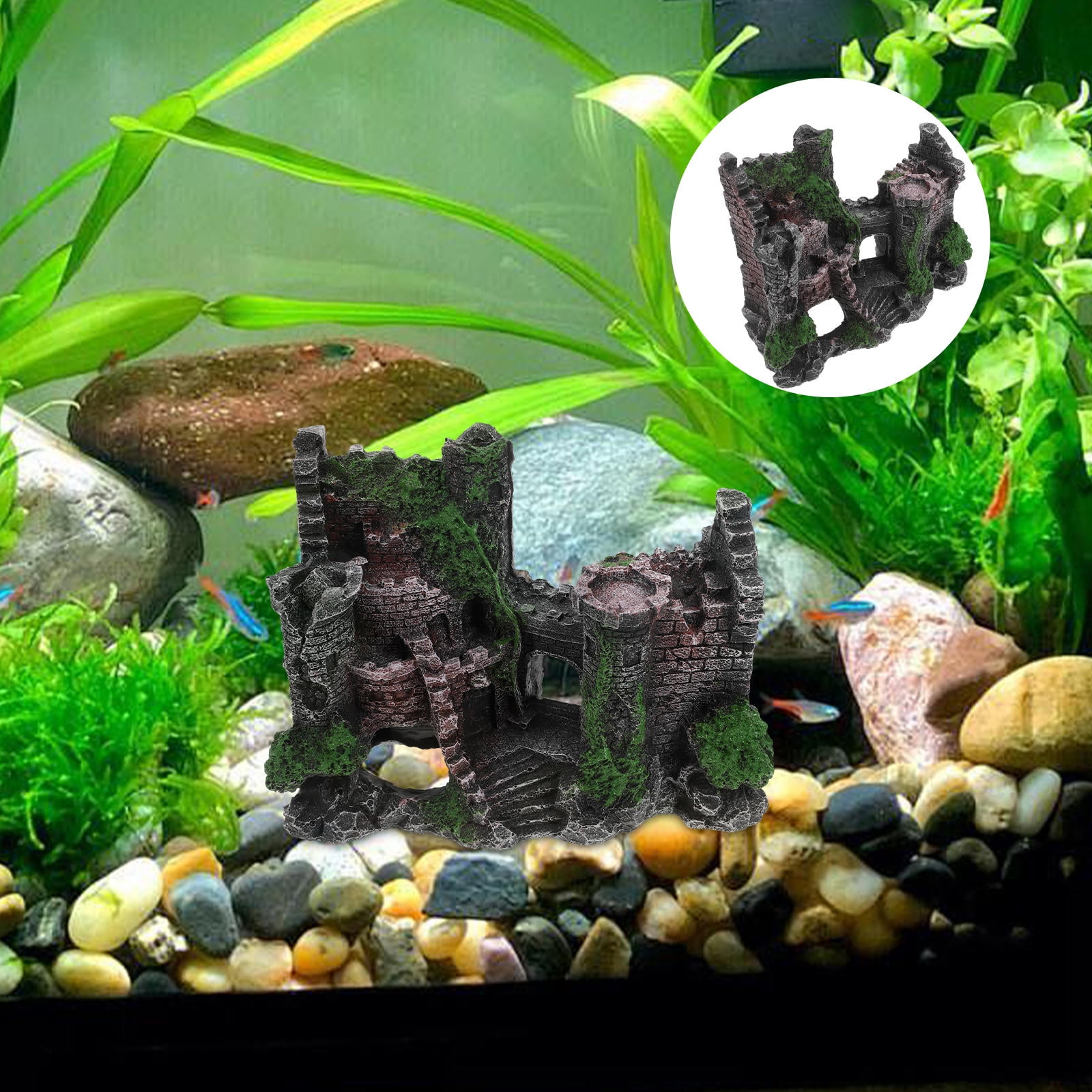 Masteelf Medieval Resin Castle Aquarium Decoration, Realistic Fish Tank ...