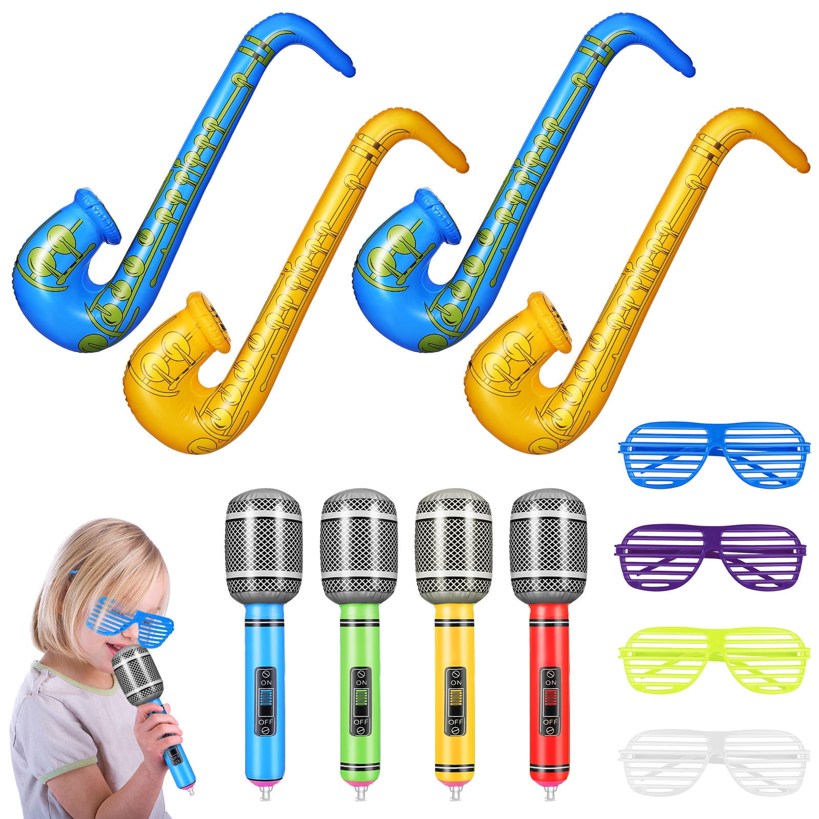 Masteelf Assorted Color Inflatable Party Props Set with Microphones Saxophones and Glasses for ...