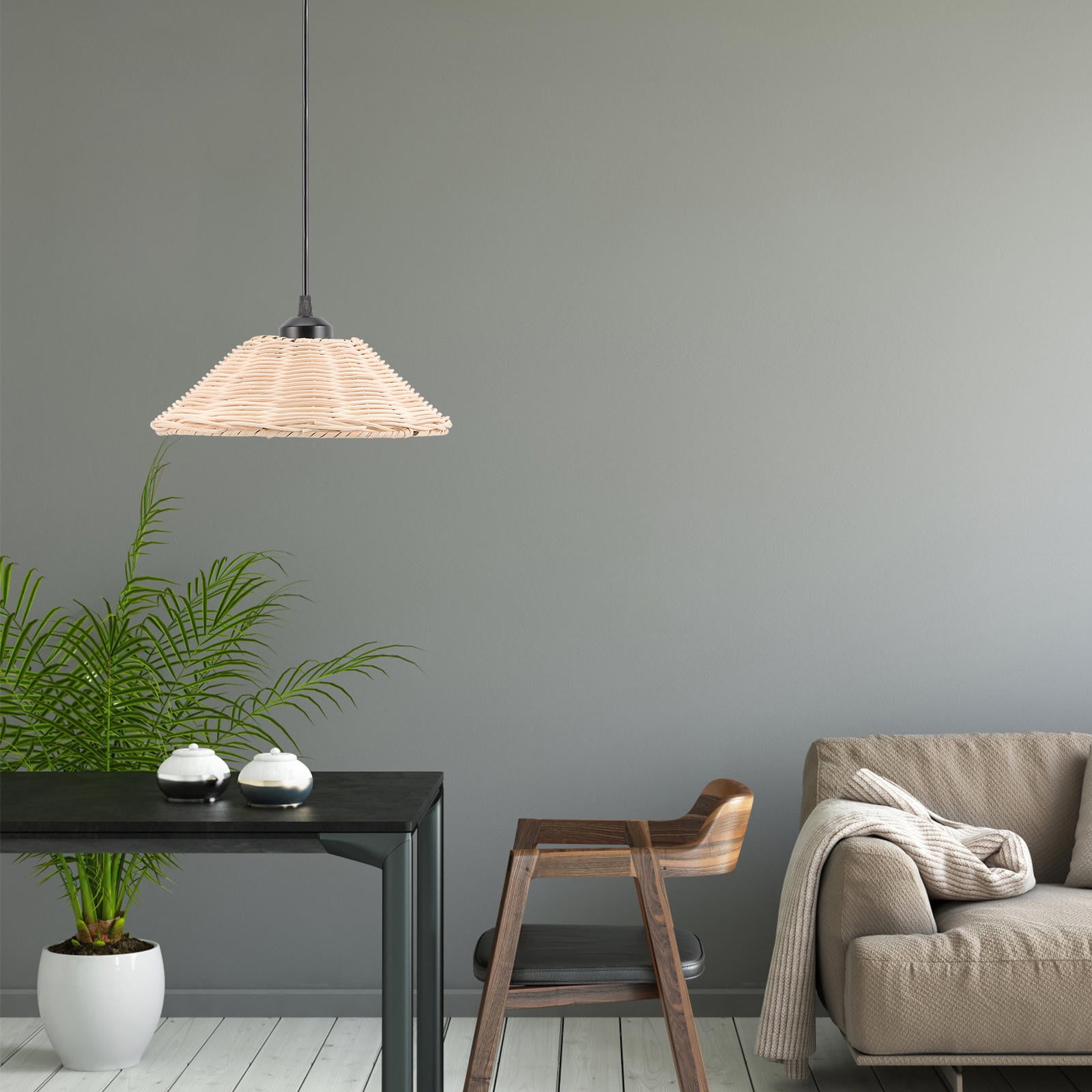 Masteelf Bamboo Rattan Ceiling Light Fixture with Beige Color for Home ...