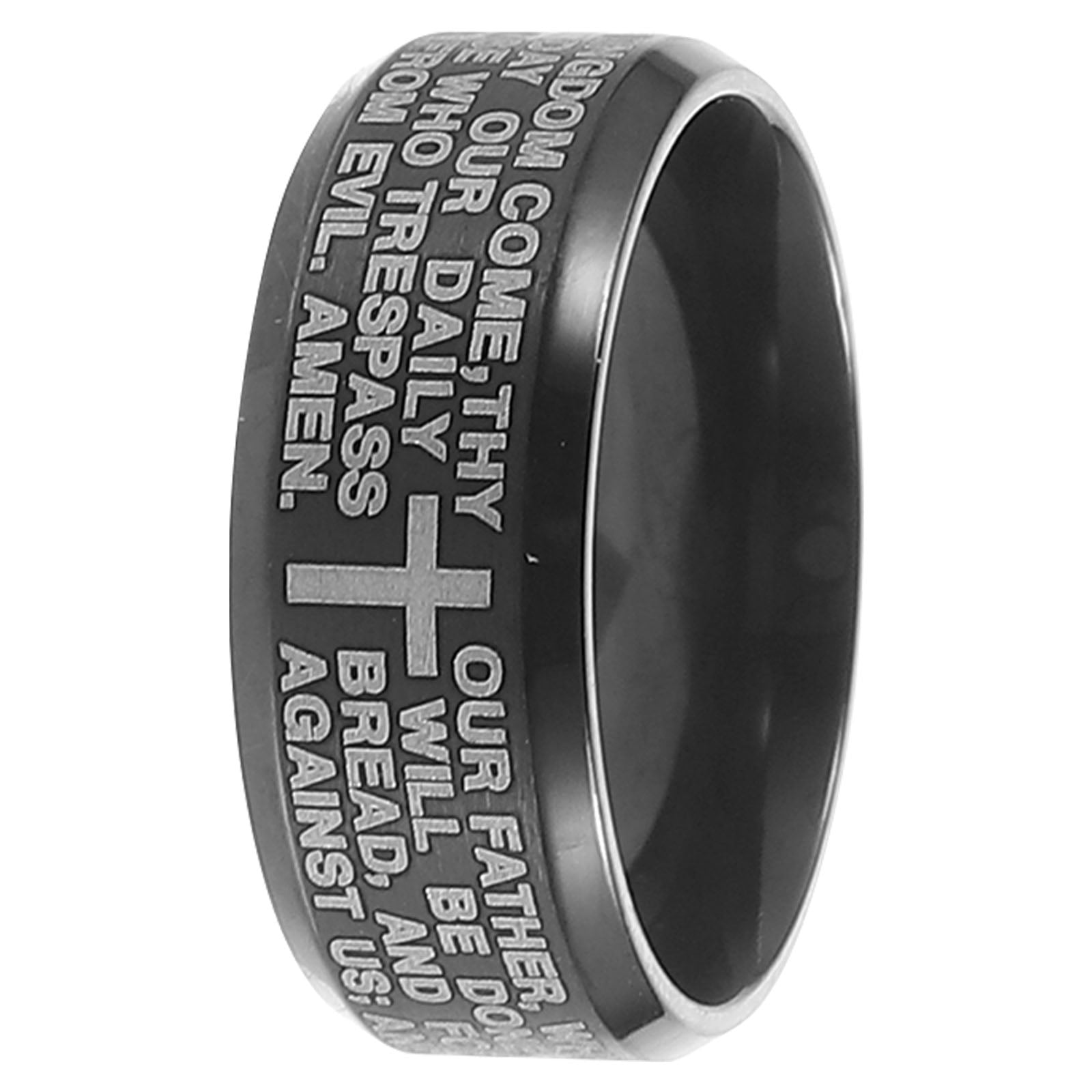 Masteelf Biblical Ring Prayer Cross Ring Wedding Bands Engraved Steel ...