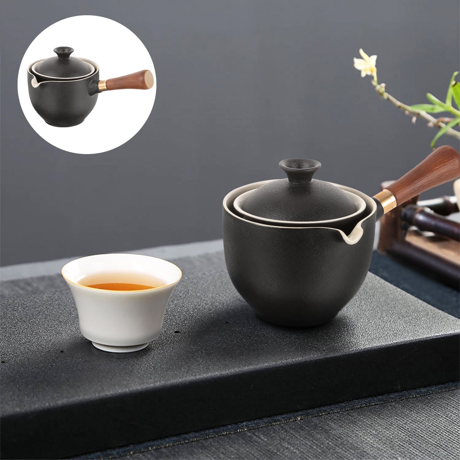 Masteelf Black Ceramic Side Handle Teapot with Filter for Storage Use ...