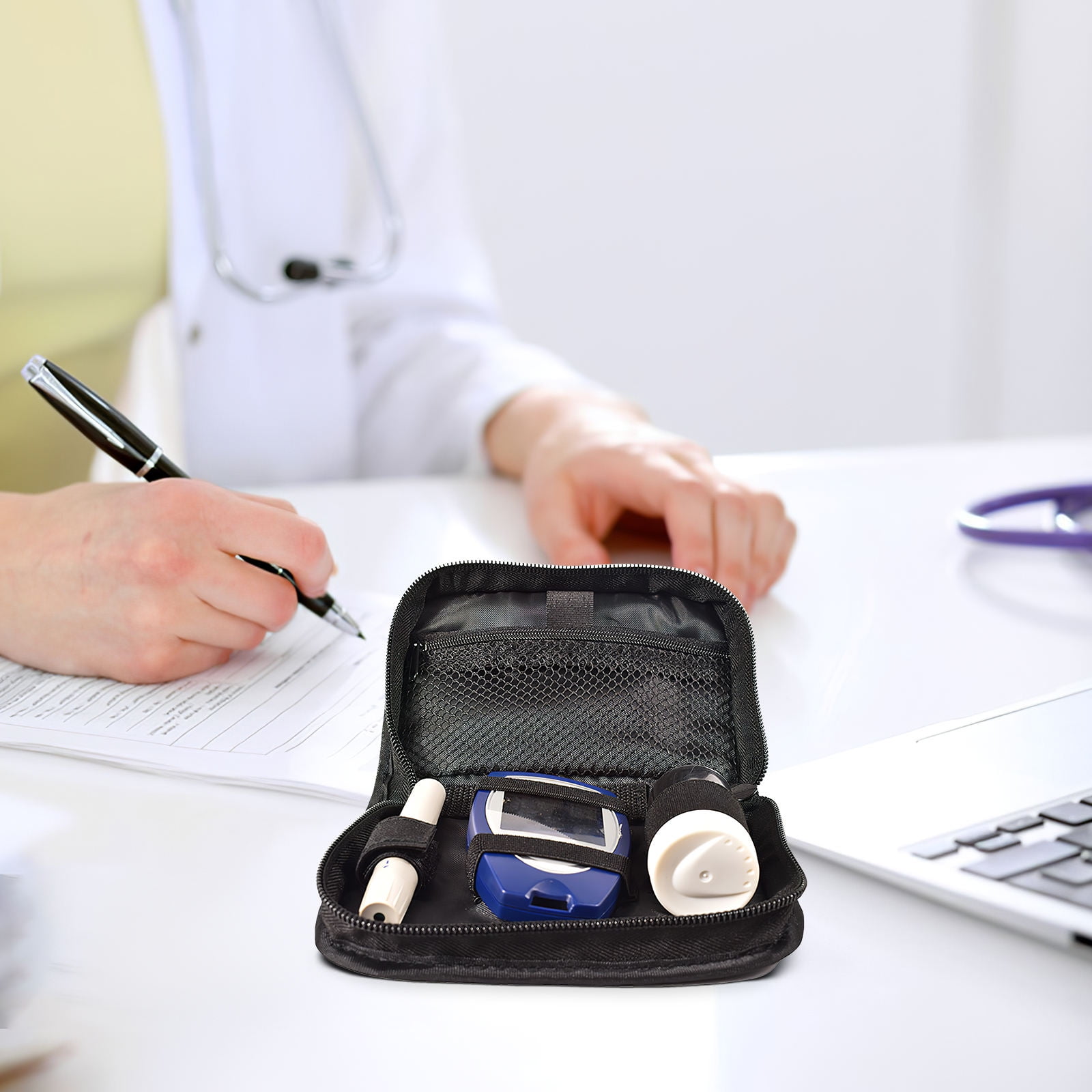 Masteelf Black Diabetic Travel Bag Portable Glucose Meter Case For ...