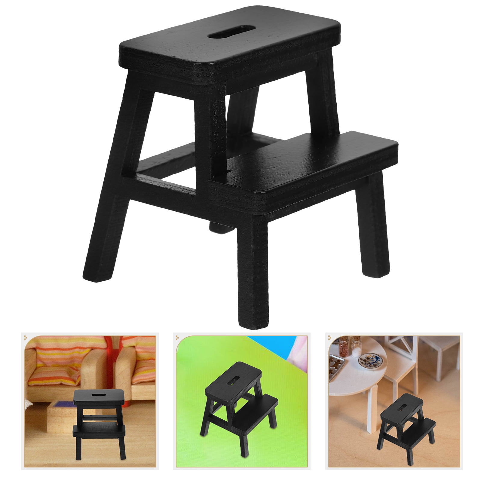 Masteelf Black Miniature Wood Stool for Doll House with Realistic Shape ...