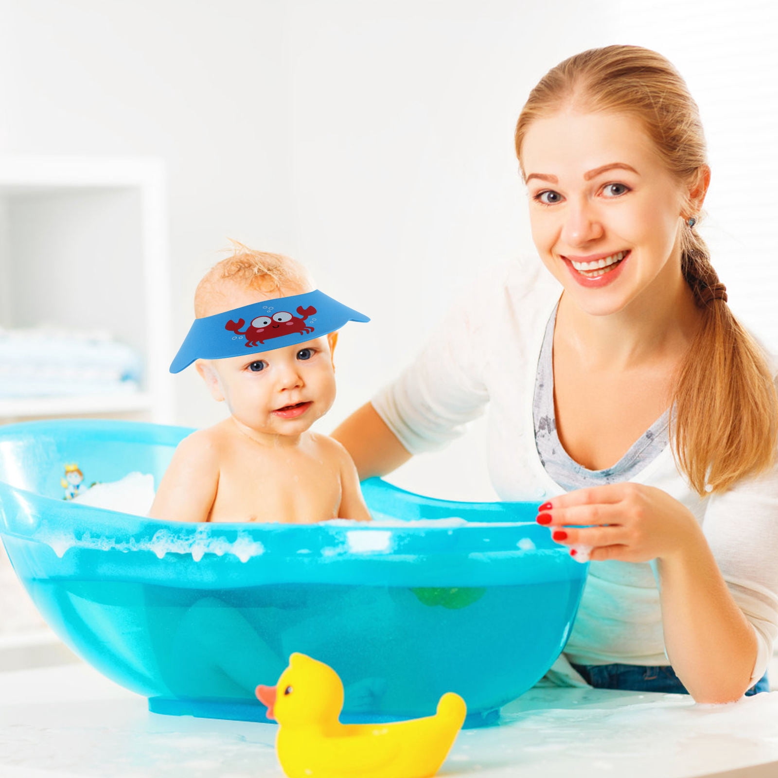 Masteelf Blue Baby Shower Cap with Silicone Ear Protectors for Toddler ...