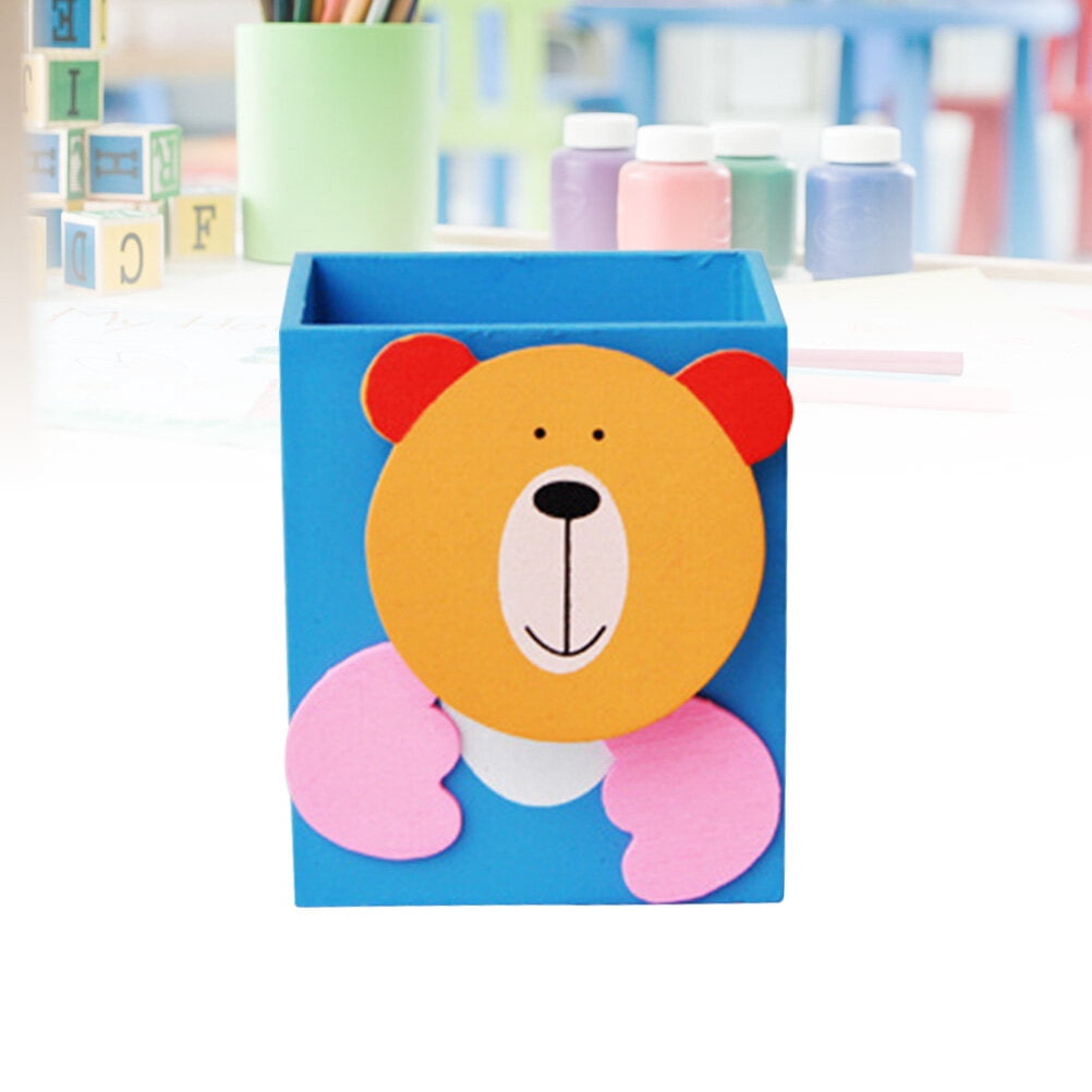 Masteelf Blue Cartoon Pen Holder Wooden Desk Organizer for Pen Holding ...