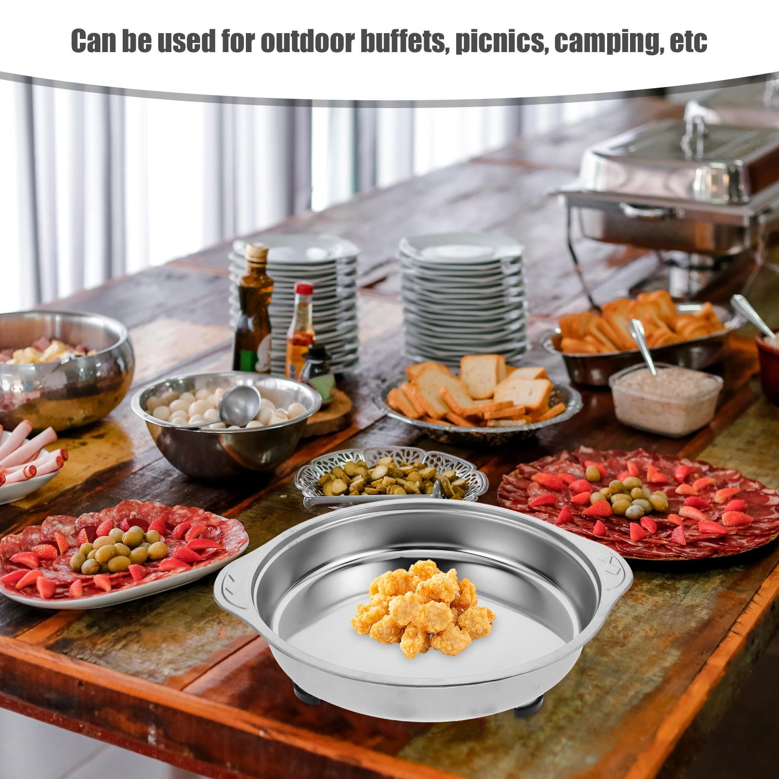 Masteelf Buffet Food Serving Pan Stainless Steel Buffet Tray with Lid ...