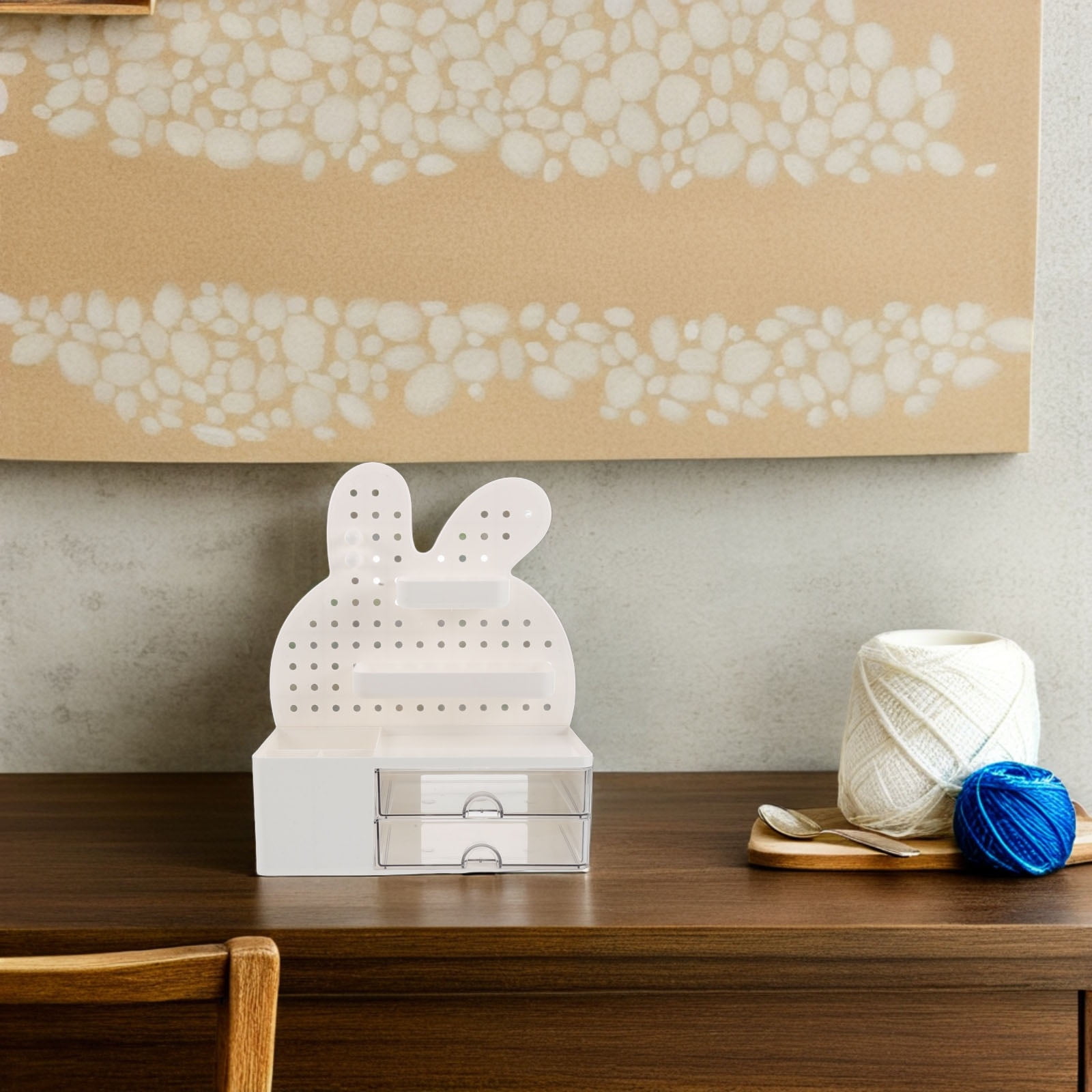 Masteelf Bunny Desk Accessories Organizer with Drawers Pegboard Storage ...