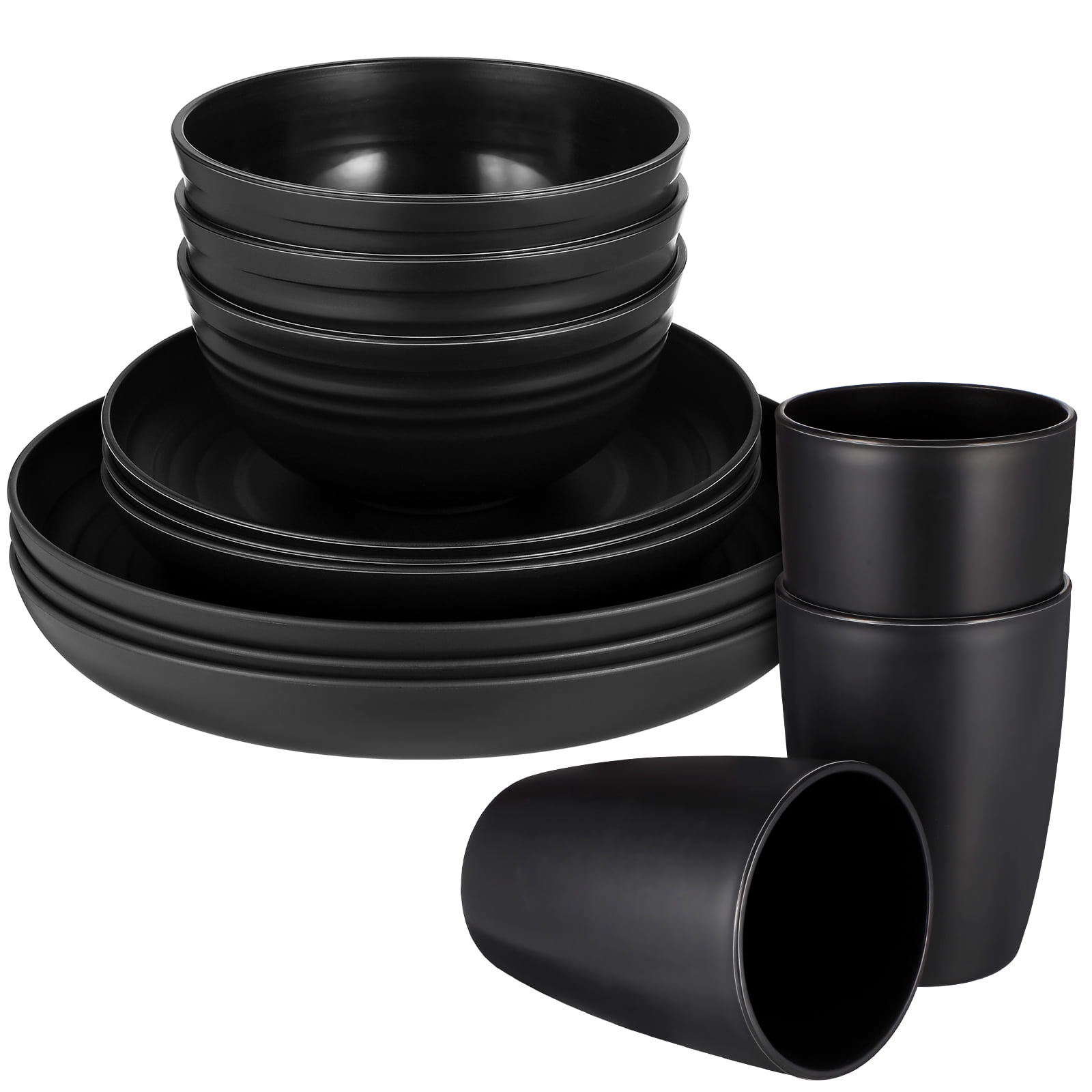 Masteelf Camping Plates and Bowls Set with Wheat Straw Material Black ...