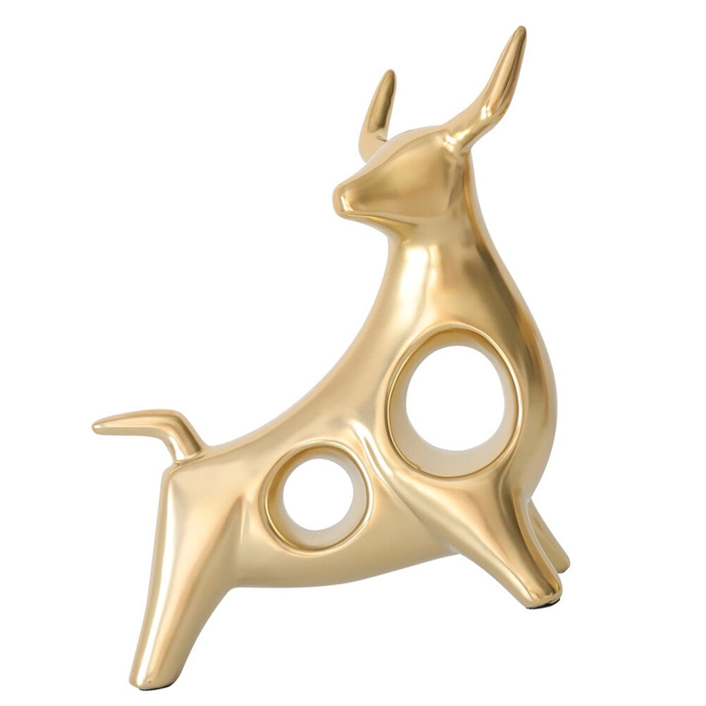 OFFIGAM Bull Figurine Golden Resin 1Pc 8.3x7.9In - Walmart.com