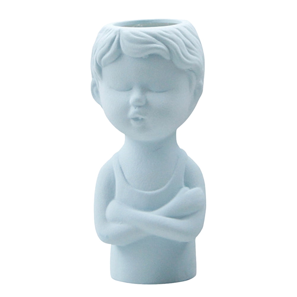 Masteelf Ceramic Human Face Vase for Home Decor Blue Desktop Flower ...