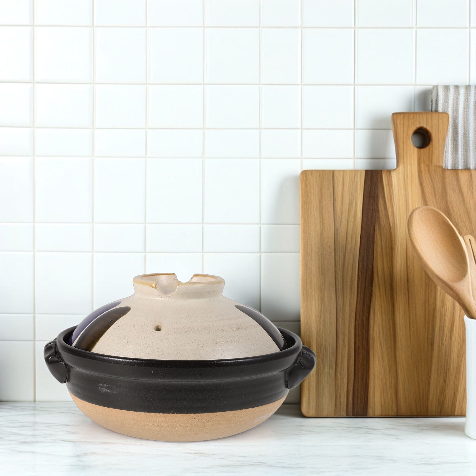 Masteelf Ceramic Pot with Lid Heat-Resistant Cooking Soup Pot Retro ...