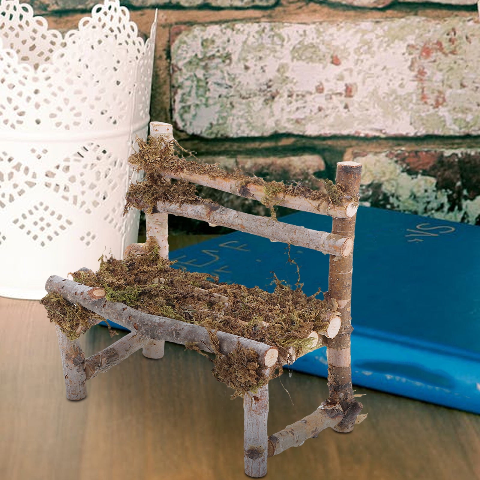 Masteelf Charming Miniature Wood Chair for Micro Garden Brown Color ...