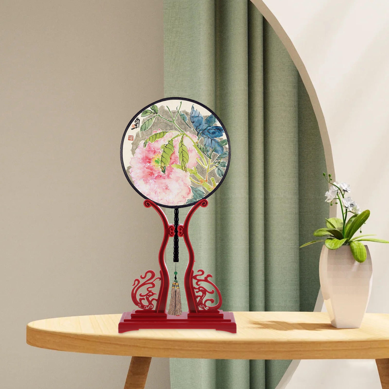 Masteelf Chinese Style Round Hand Fan Display Stand Holder for Home ...