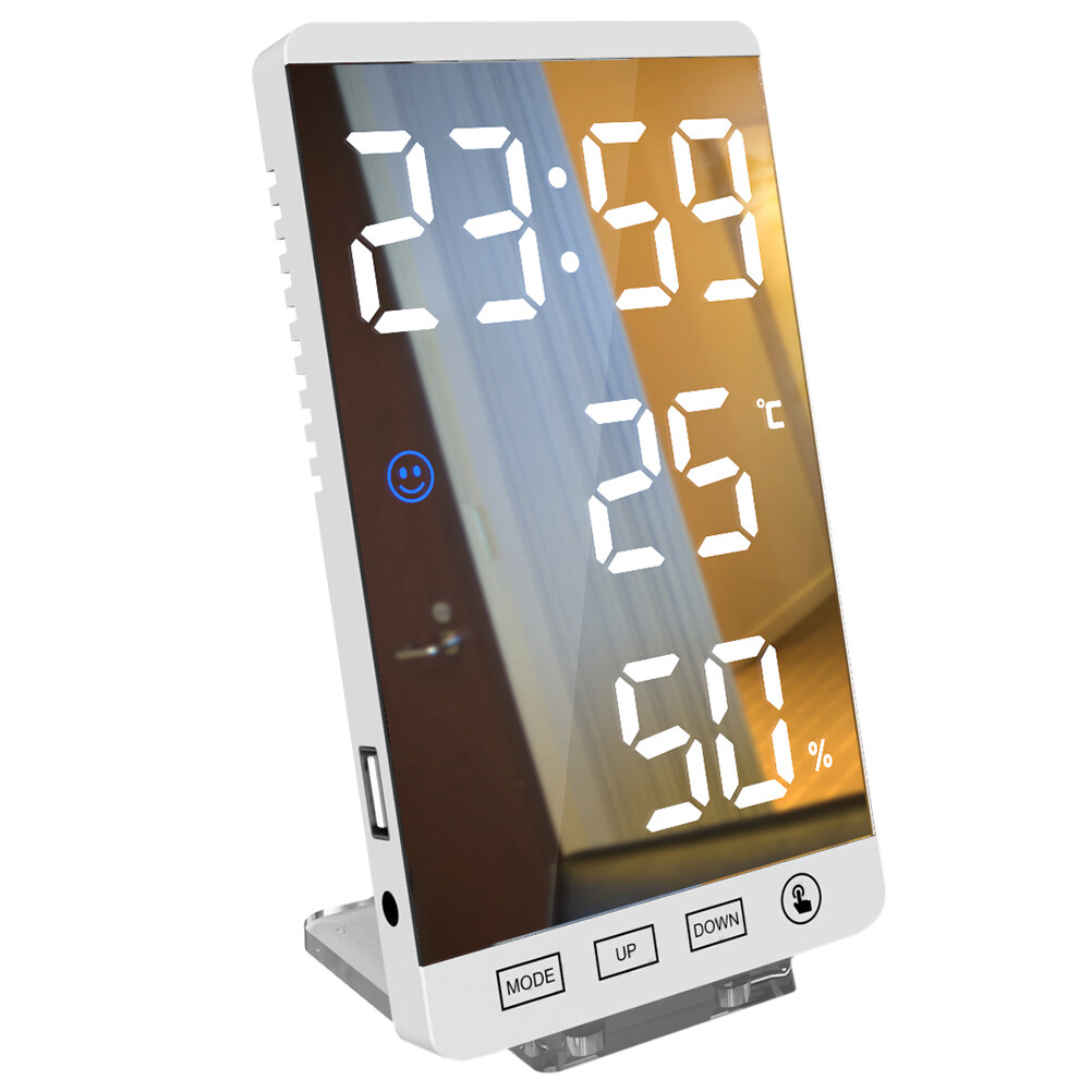 Masteelf Clock with Temperature Display Mirror Programmable LED Screen ...
