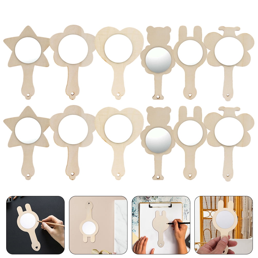 Masteelf DIY Wooden Hand Mirrors for Kids Crafts Unpainted Blank Mirror ...