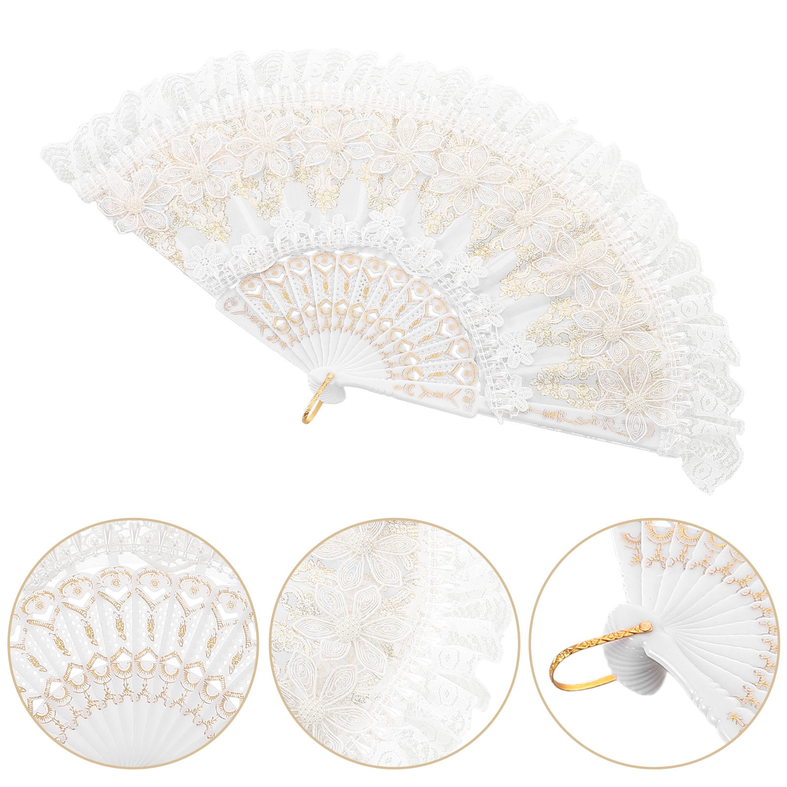 Masteelf Decorative Lace Hand Fan for Women White Folding Fan with ...