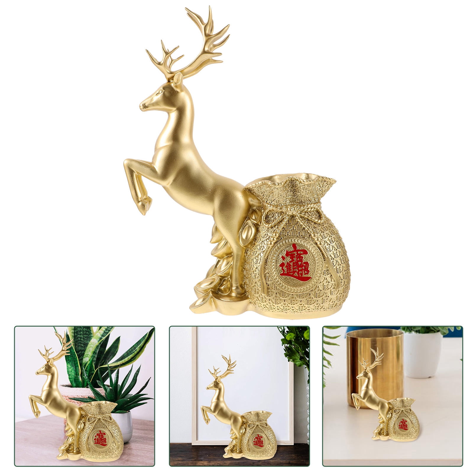 HEATSHAKING Chinese Style Deer Statue For Bedside Table 1Pack 13X9.4X3 ...