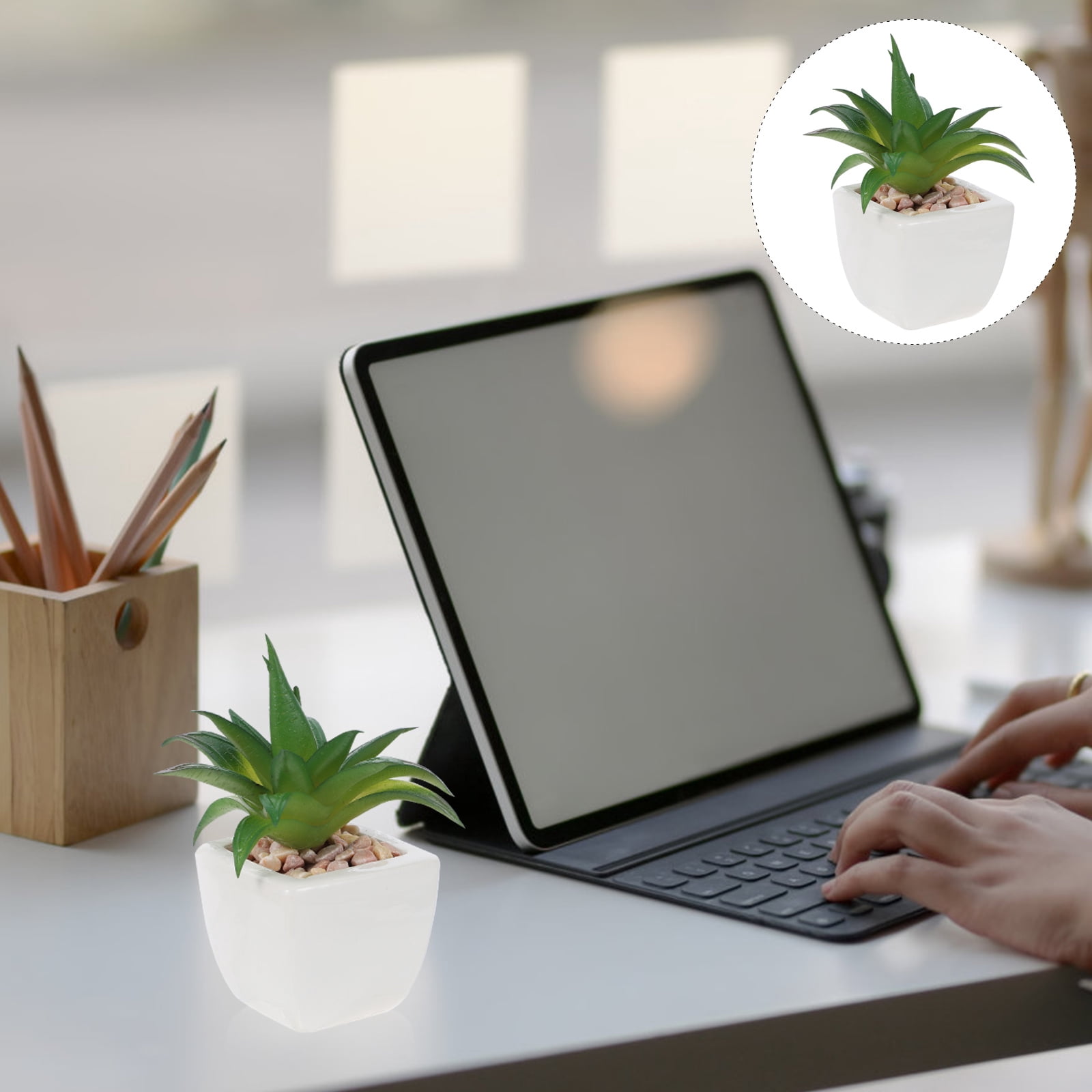 Masteelf Desktop Decor with Fake Potted Succulent in Green Color for ...