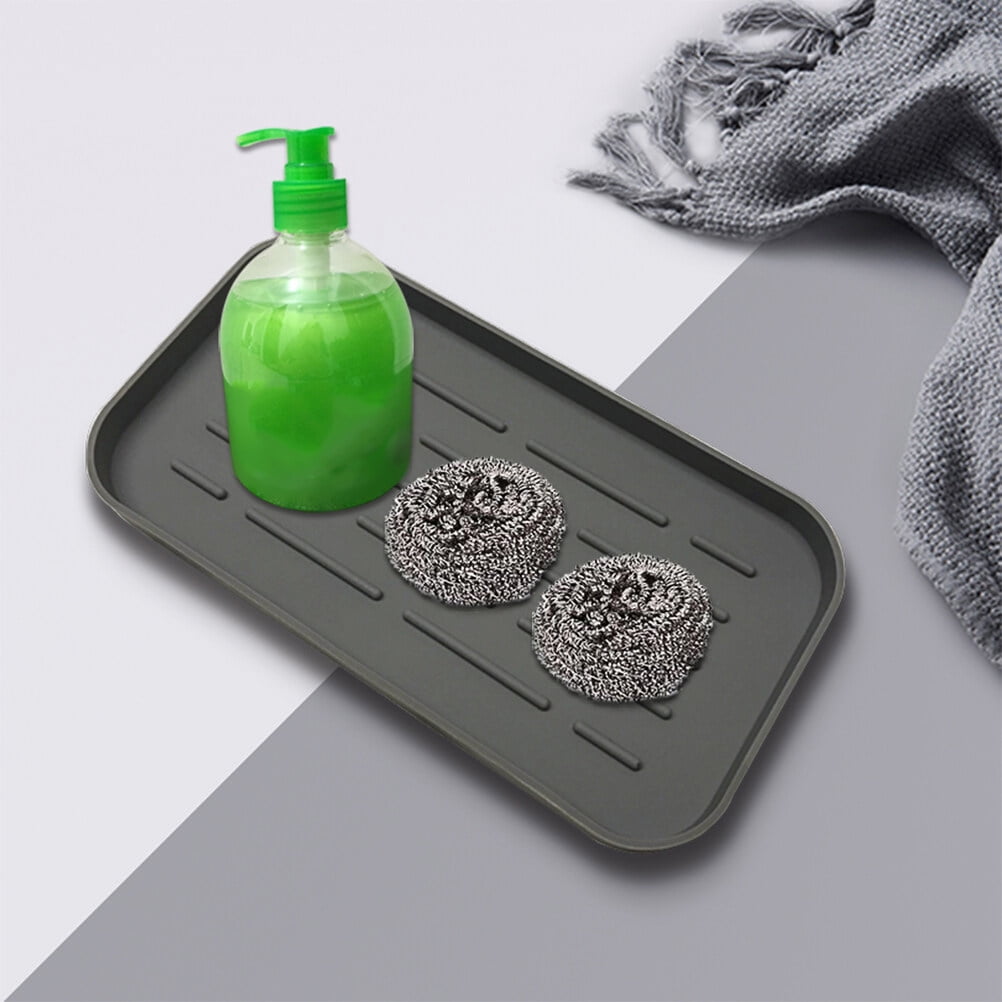 Masteelf Drain Tray Dish Drainer Drying Rack Sink Splash Guard Mat Grey ...