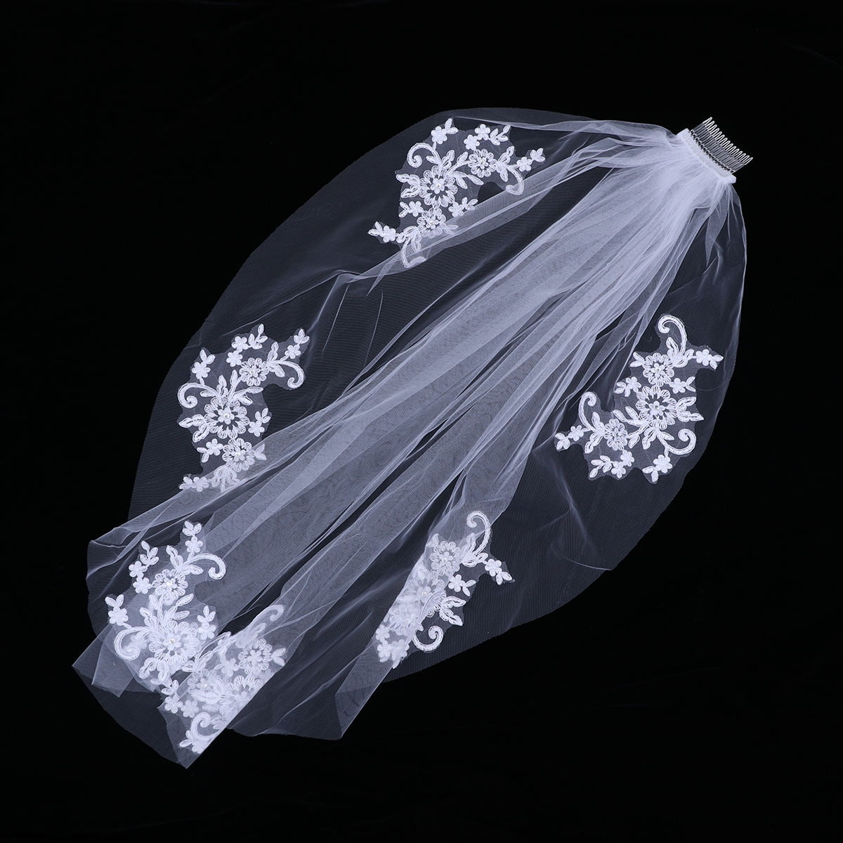 Masteelf Elegant Crystal Beaded Short Bridal Veils with Lace Appliques ...