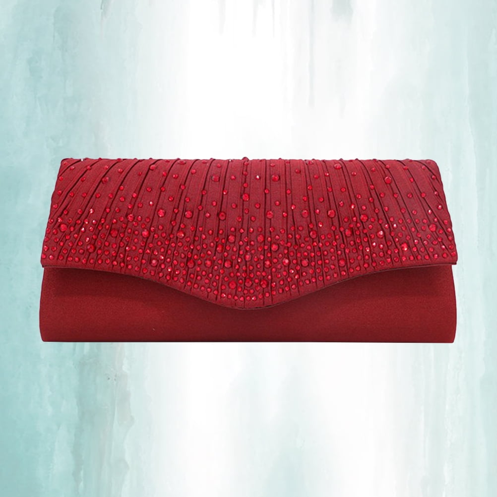 Masteelf Elegant Satin Evening Handbag for Women Dark Red Clutch Purse ...