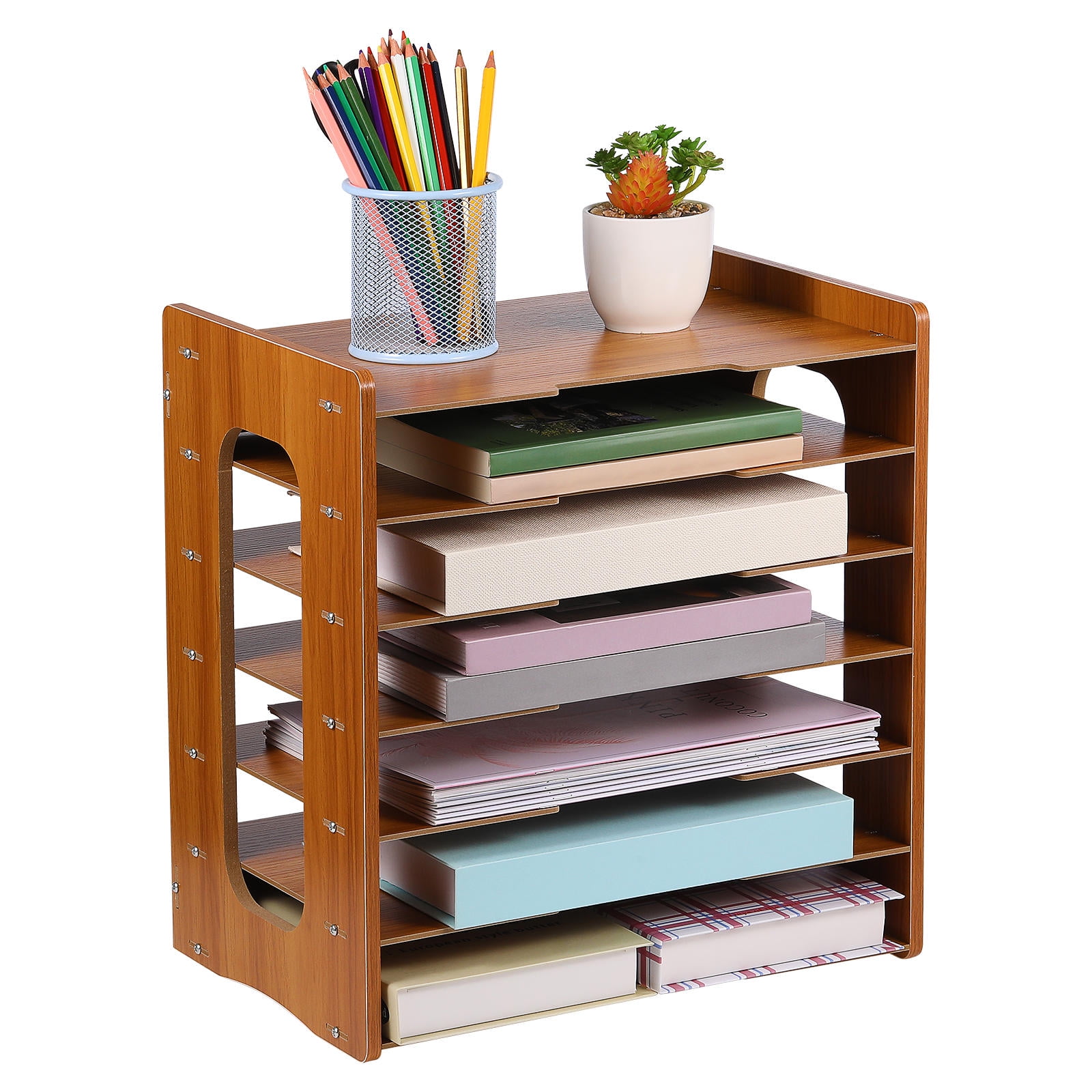 KALLORY Brown Desktop Organizer for Files and Mail Sorting, Office ...