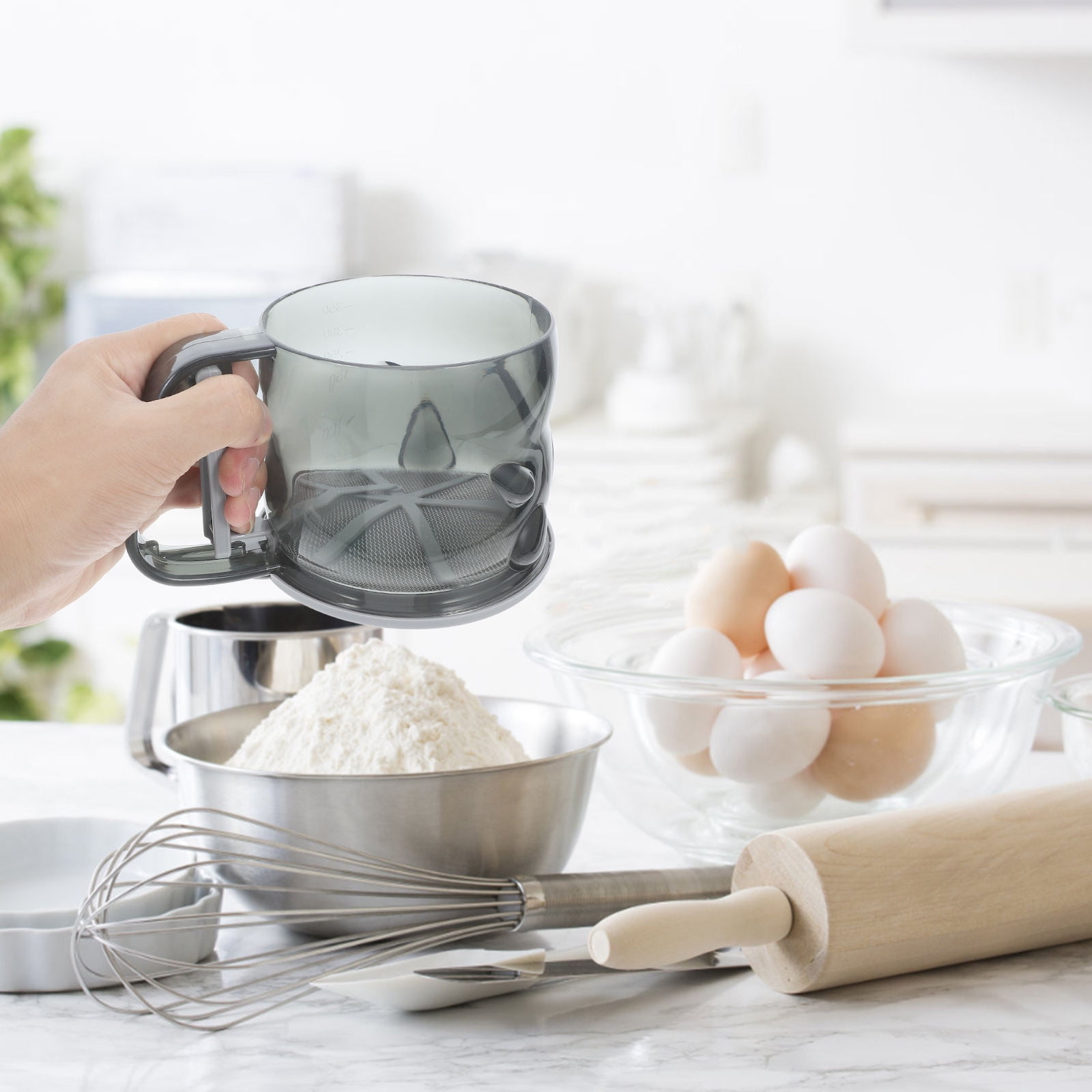 Masteelf Flour Sifter Plastic Baking Sifter Hand Press Powdered Sugar ...