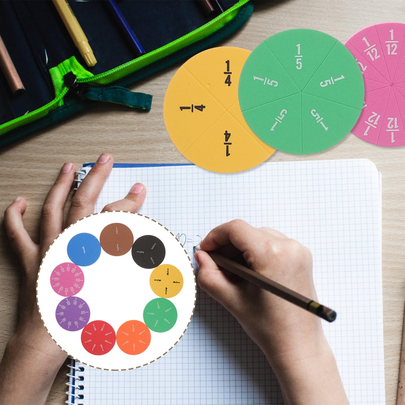 Masteelf Fraction Learning Tiles 18pcs per Set in Assorted Colors Made ...