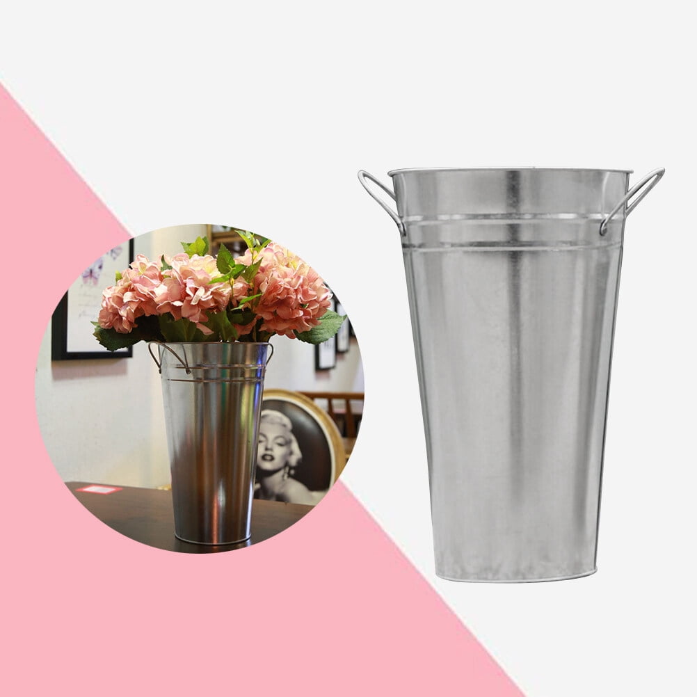 Masteelf Galvanized Vases with Iron Handle for Decoration Silver Color ...