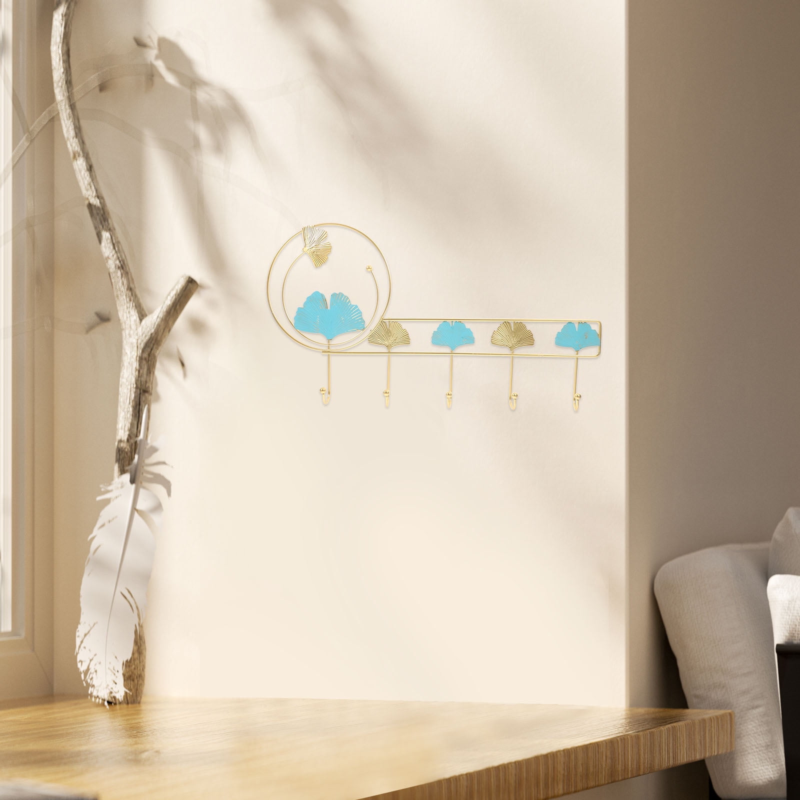 Masteelf Ginkgo Leaf Wall Mounted Coat Hooks Iron Bag Hanger Boho Style ...