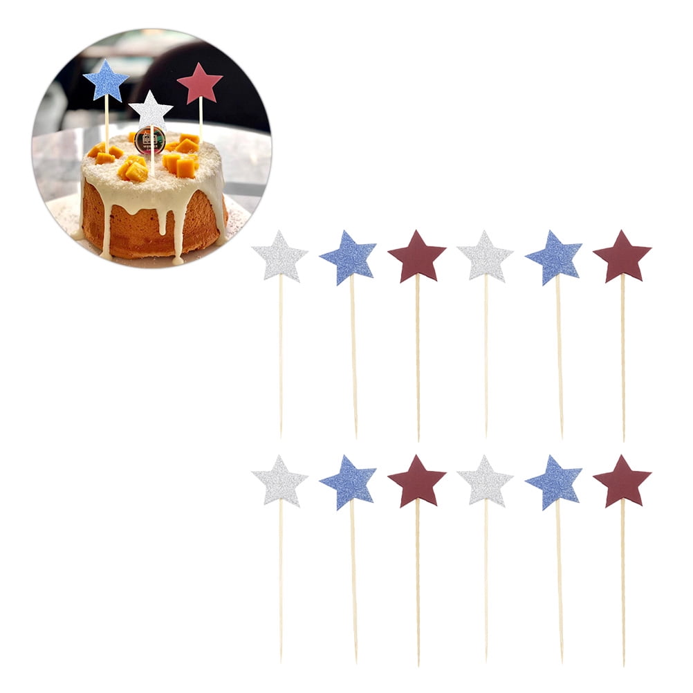Masteelf Glitter Paper Star Cupcake Toppers with Bamboo Picks for ...