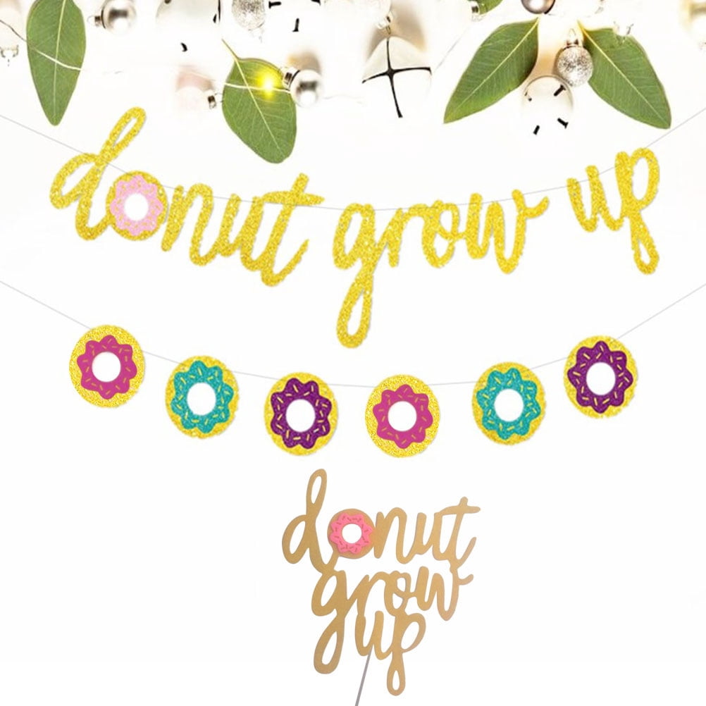 Masteelf Golden Glitter Donut Grow Up Letters Banner with Cake Topper ...