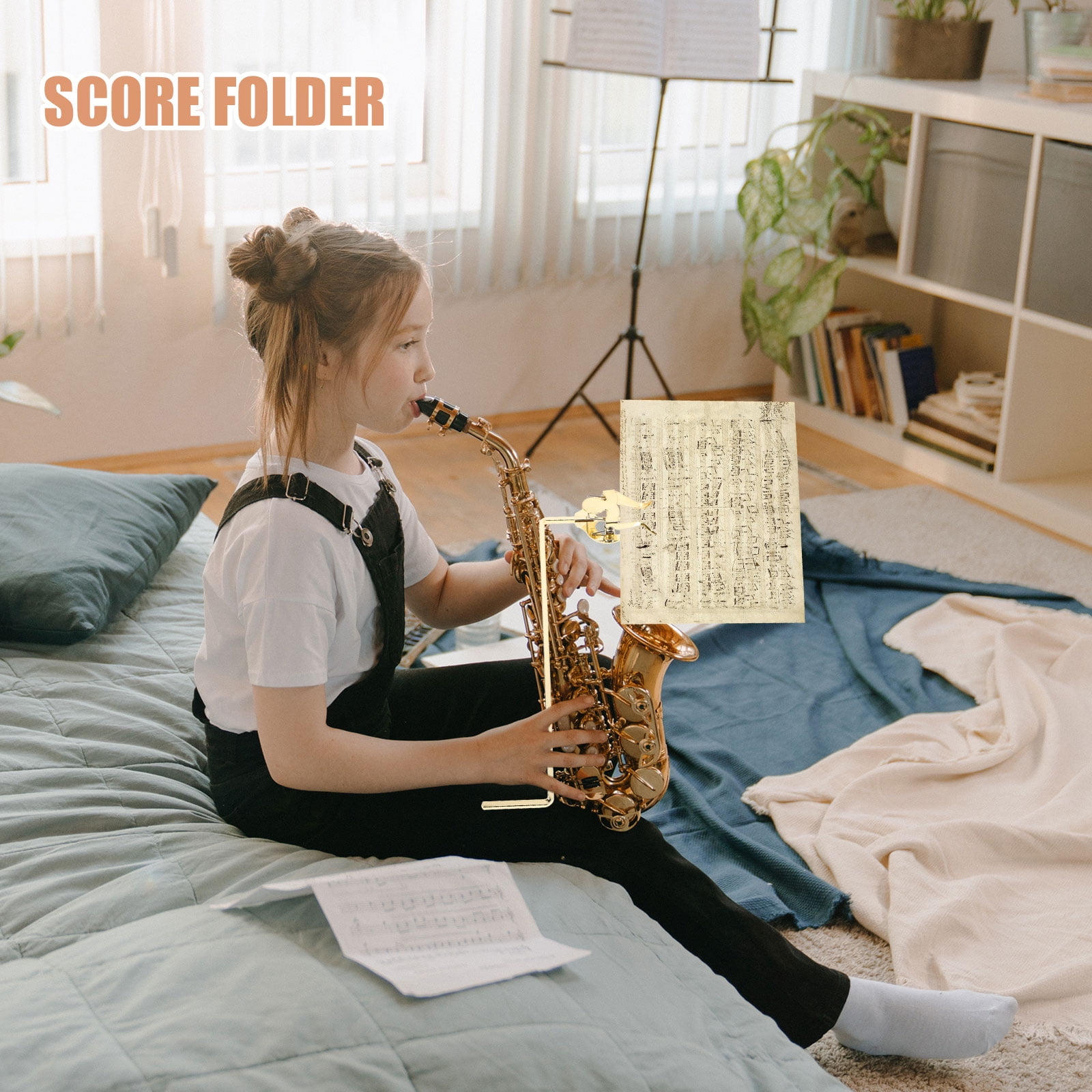 Masteelf Golden Metal Music Stand with Sheet Music Clip Holder for Alto ...