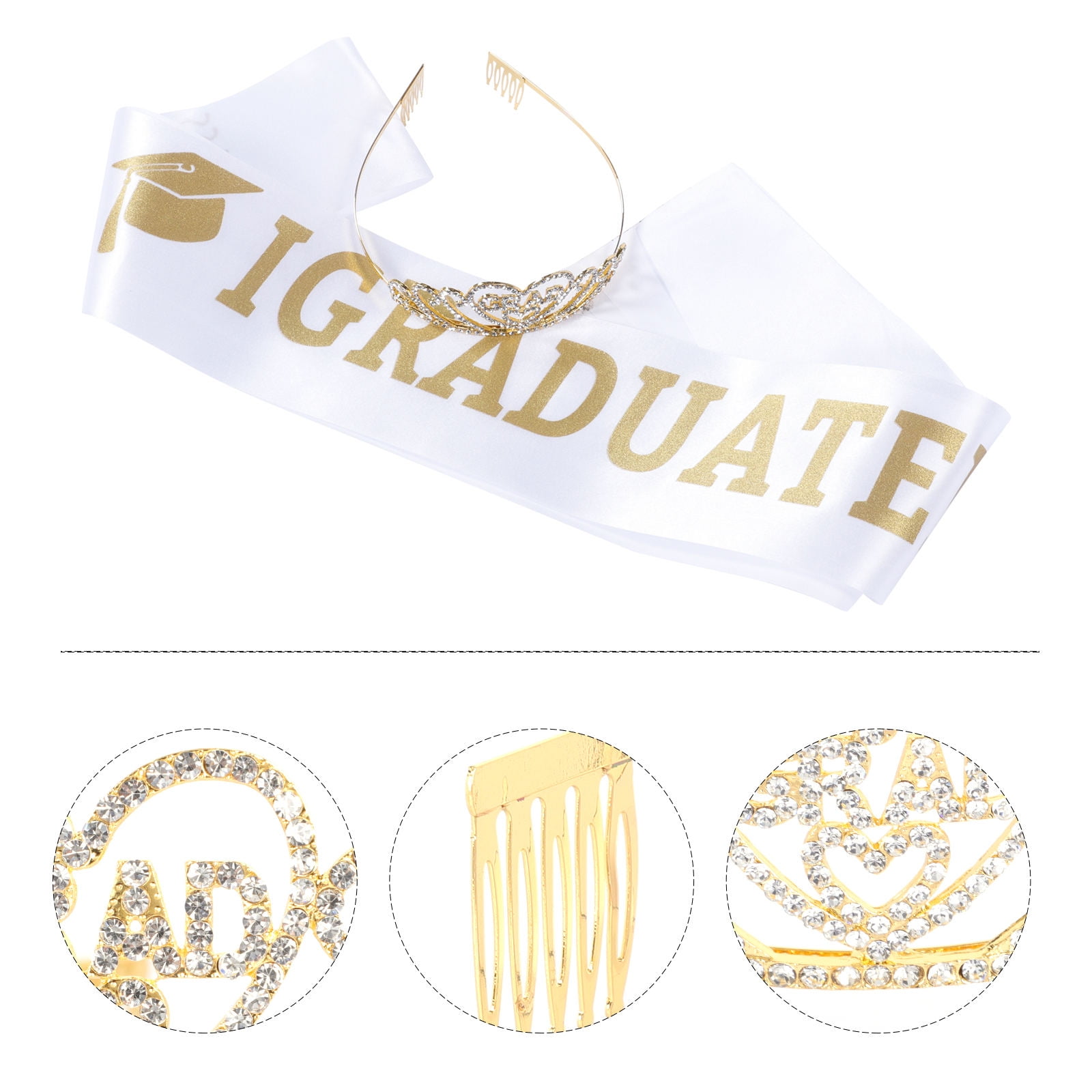 Masteelf Graduation Party Grad Crown and Sash Metal Tiara Party ...