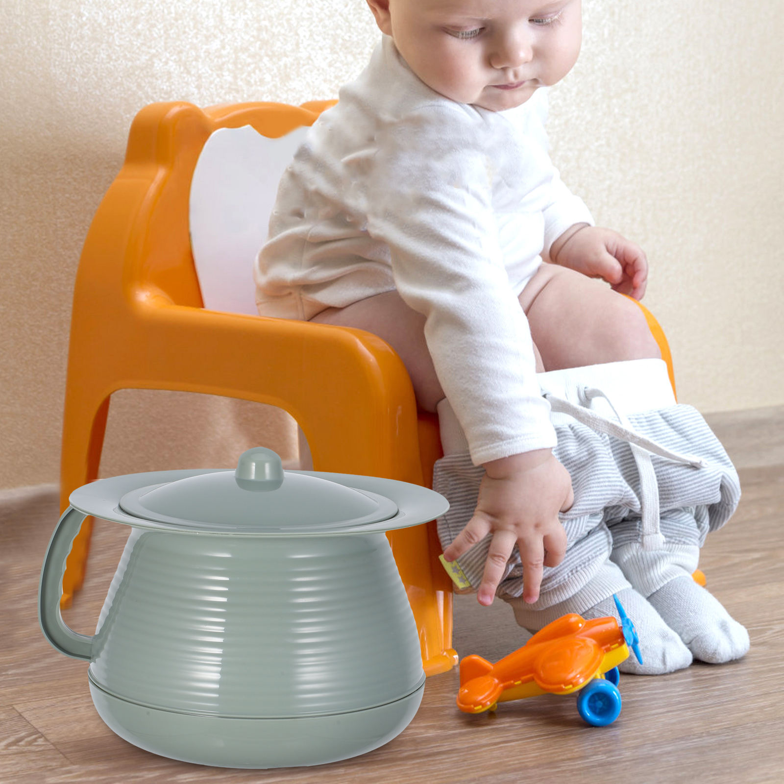 Masteelf Green Sturdy PP Material Potty with Lid and Handle for Bedroom ...