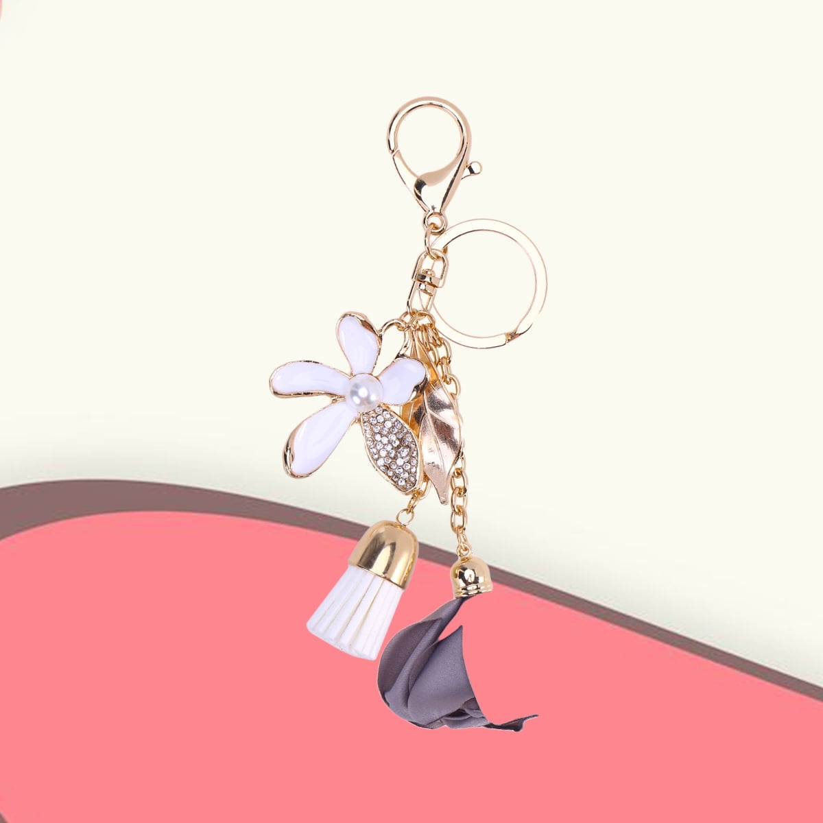 Masteelf Grey Flower Leaf Tassel Keychain Elegant Bag Charm For Women ...