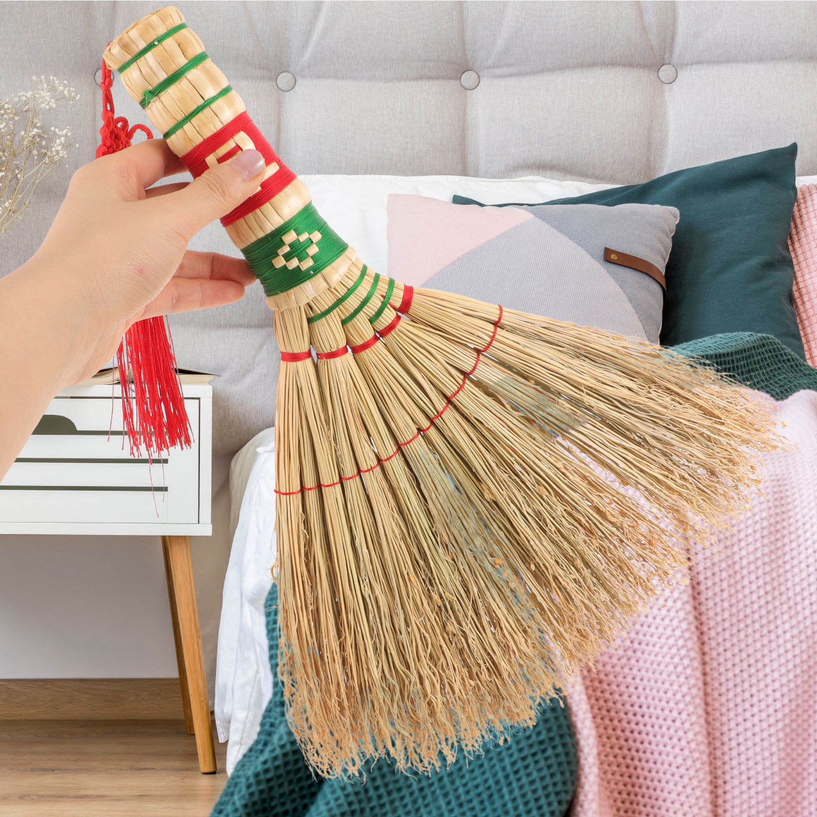 Masteelf Handmade Khaki Straw Handheld Broom for Festival and Household ...