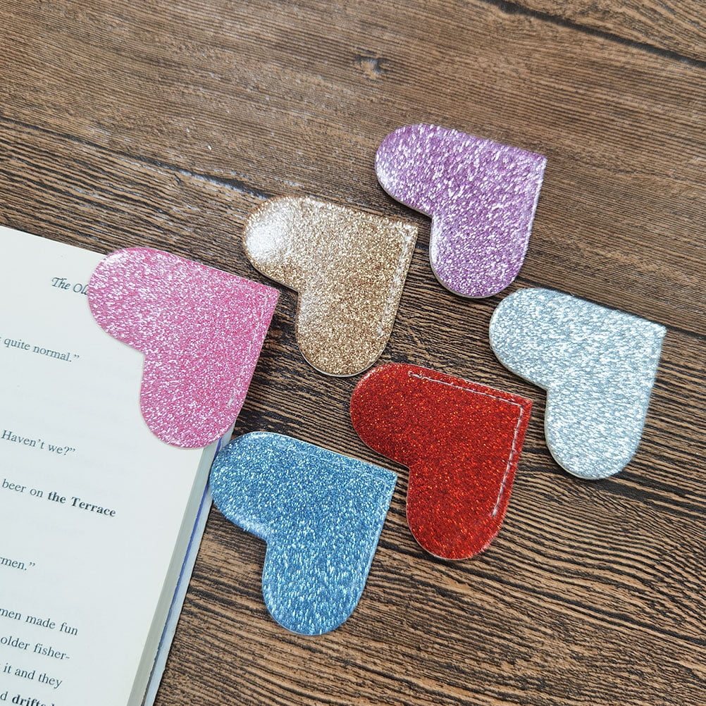 Masteelf Heart Shaped Glitter PU Bookmarks Set of 6 Assorted Color for ...