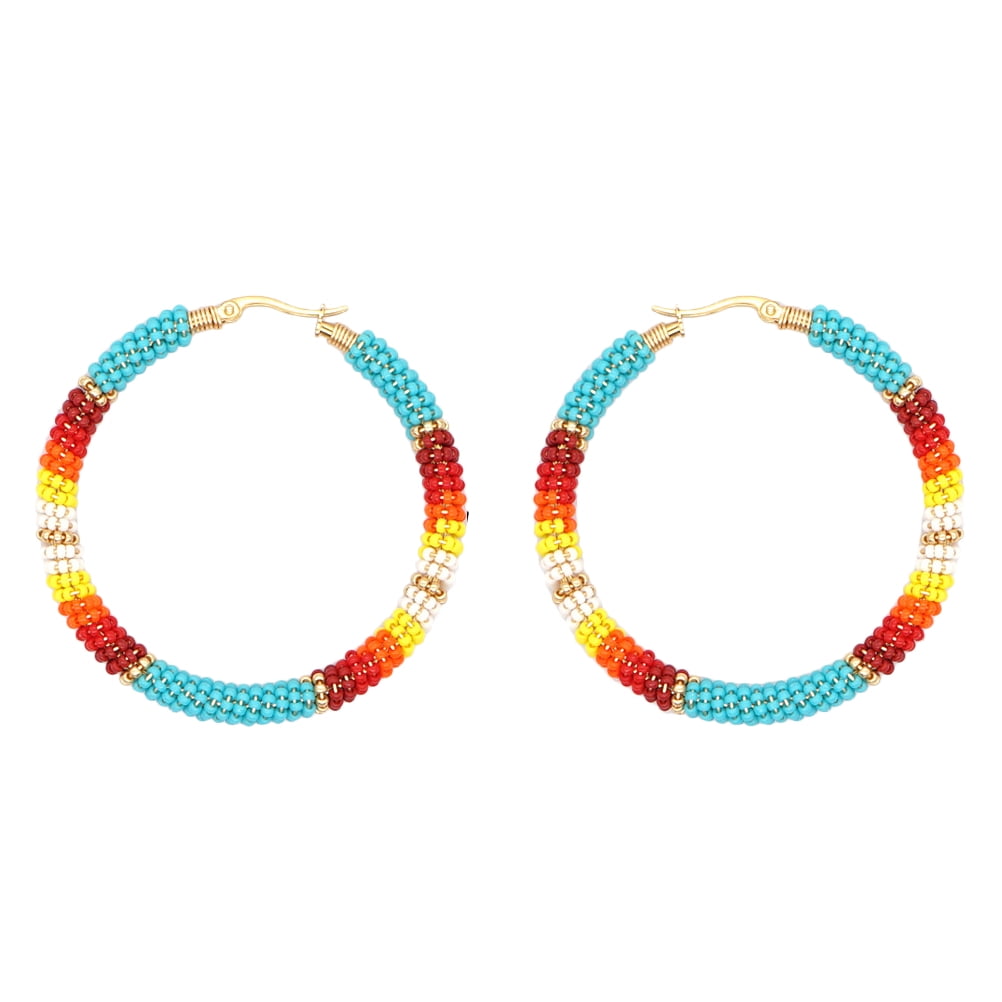 Masteelf Hoop Drop Earrings Bohemian Style Rice Bead Beaded Hoops Large ...