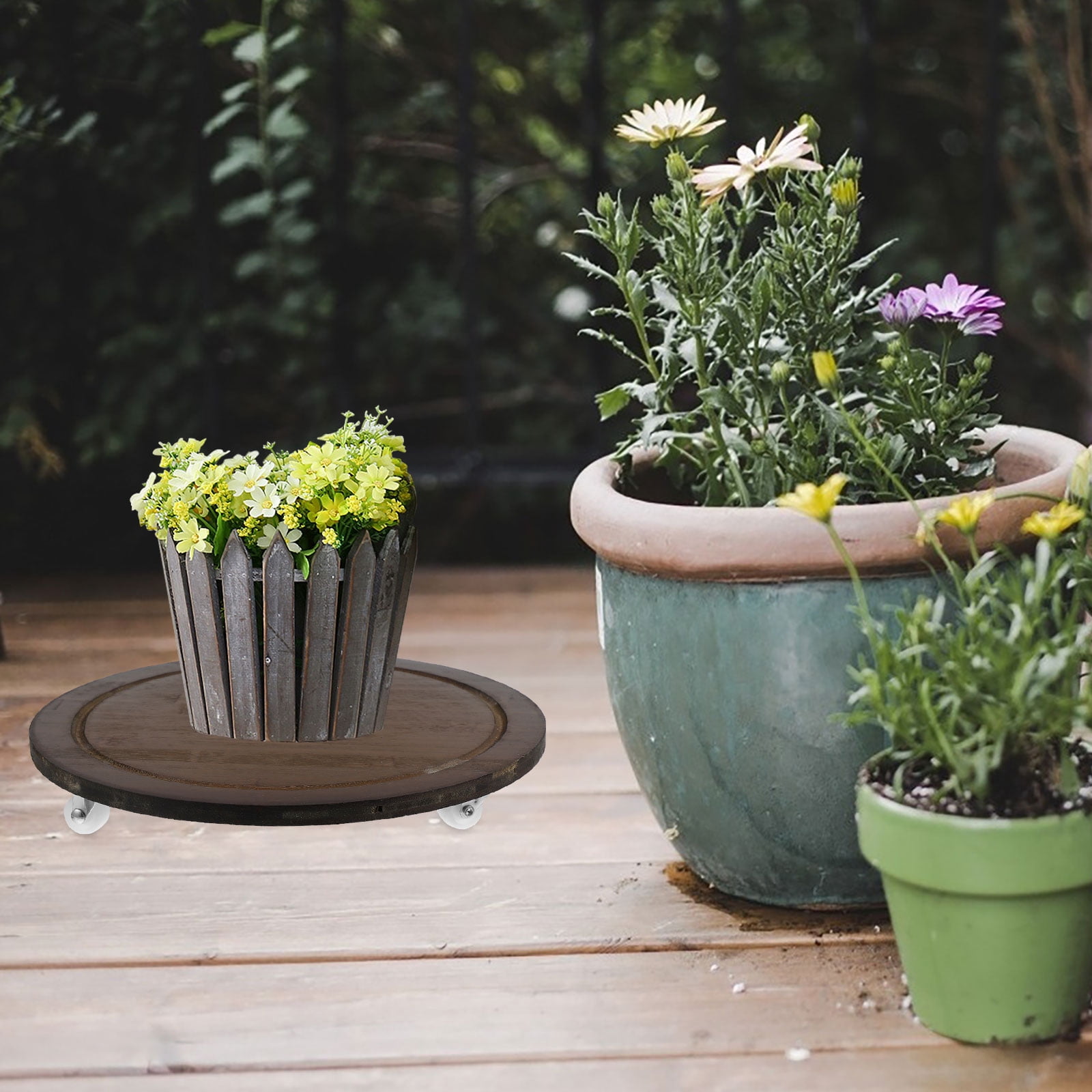 Masteelf Indoor Plant Tray On Wheels Round Plant Dolly Rolling Plant ...