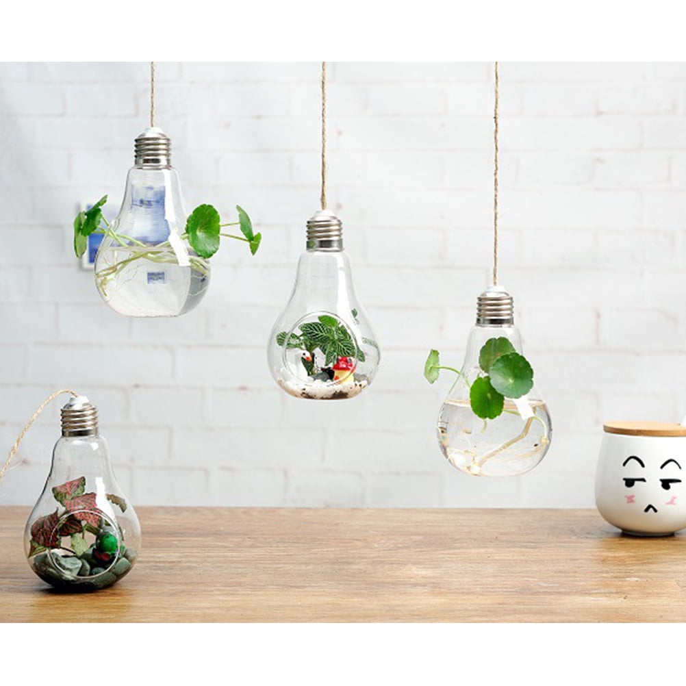 Masteelf Light Bulb Shaped Glass Planters Wall Hanging Planters 2 Holes ...